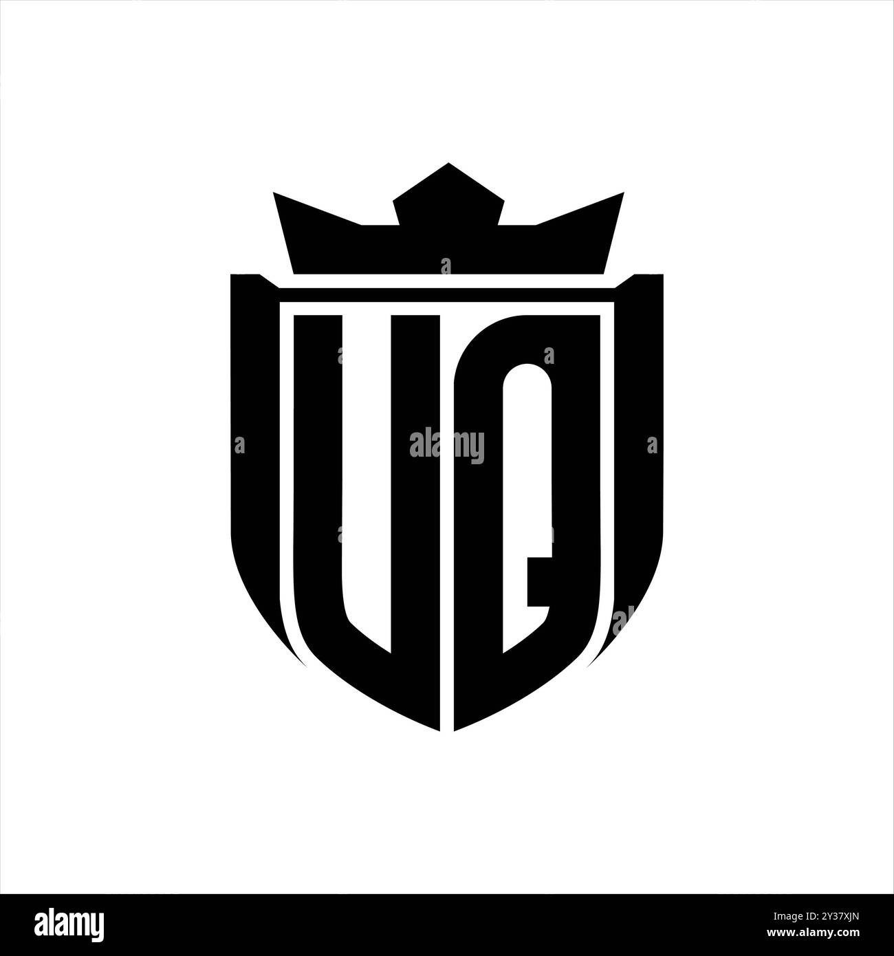 UQ Letter logo with shield shape inside shield badge crown on white ...