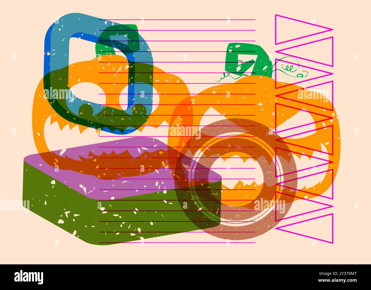 Risograph Jack O' Lantern with geometric shapes. Halloween pumpkin and ...