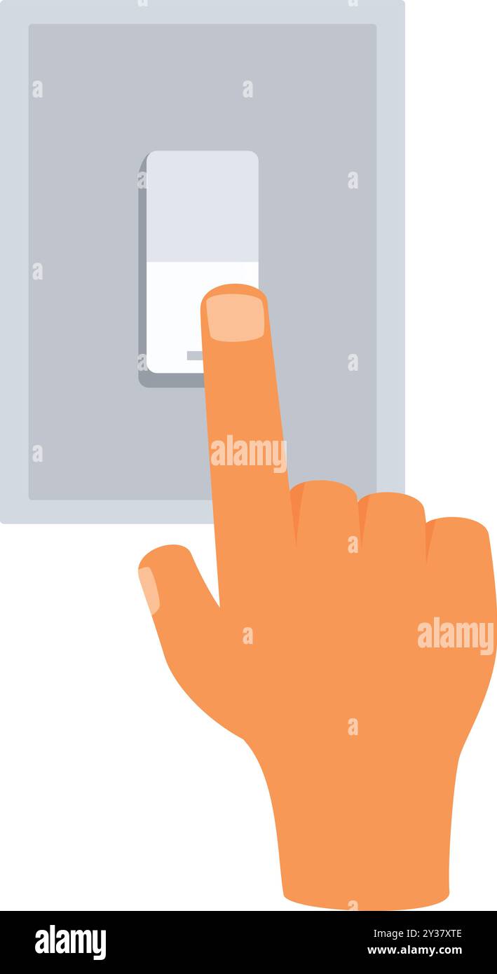 Cartoon illustration of a hand pressing a light switch with its index ...