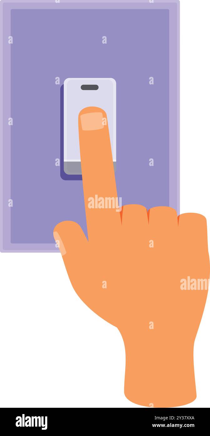 Hand is activating a light switch with the index finger, on a white ...