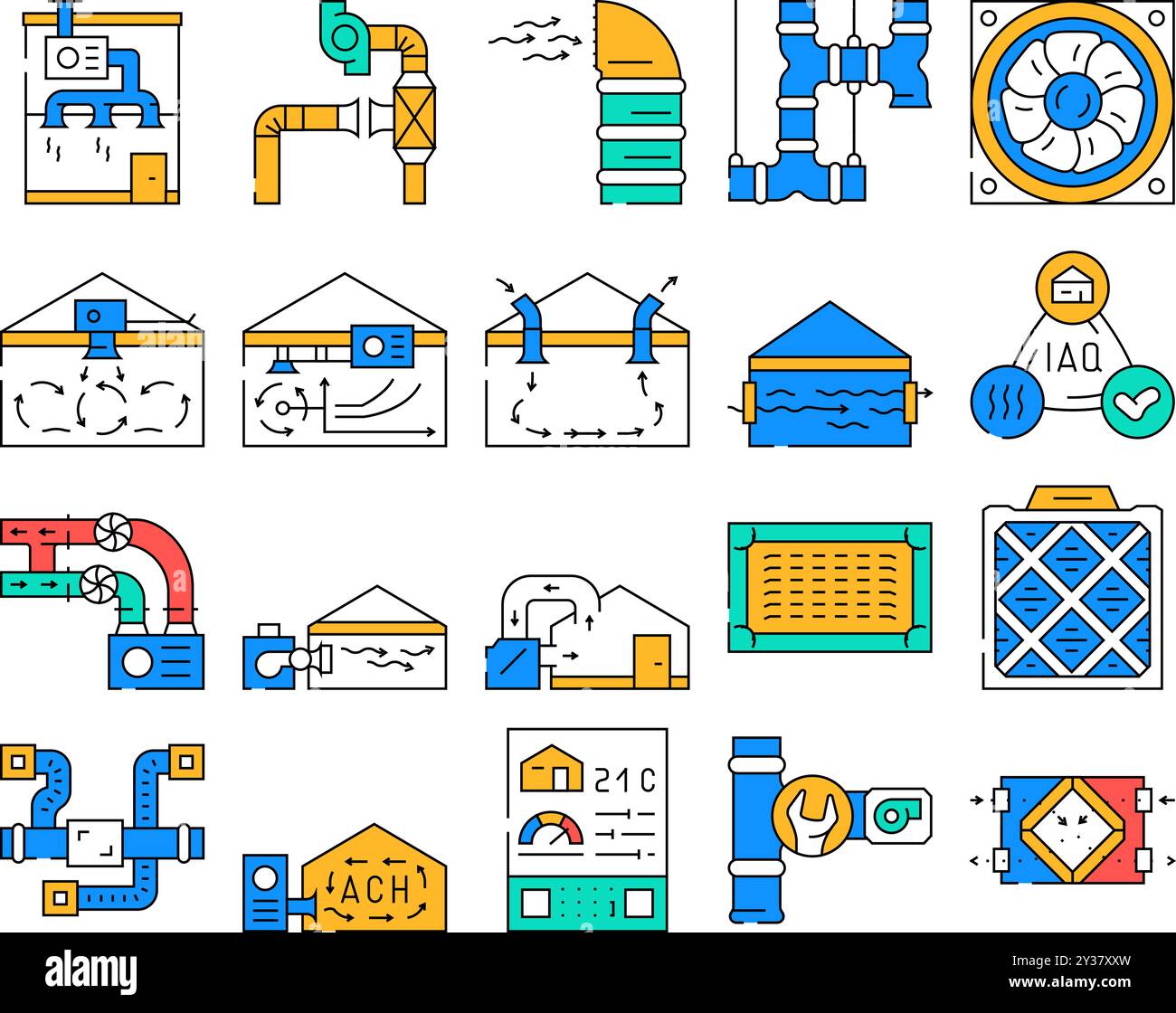 air ventilation cold wind heat icons set vector Stock Vector Image ...