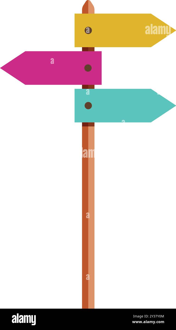 Wooden signpost showing three different directions with colorful arrows ...