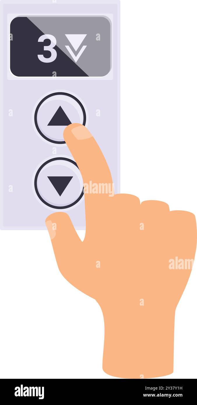 Hand is pressing the up button of an elevator control panel Stock ...