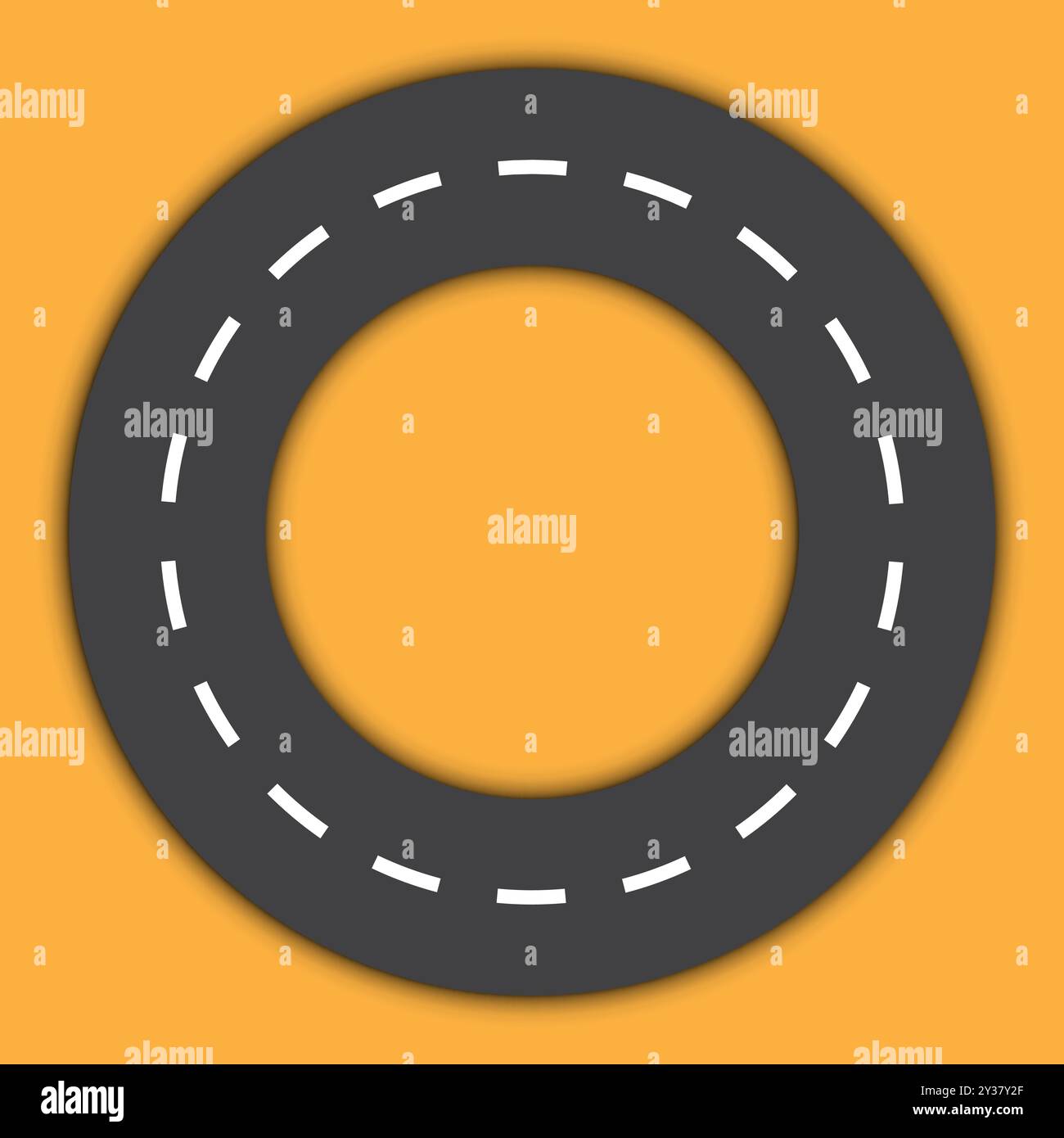 Round road icon. Circular asphalt track. Yellow background. Vector ...