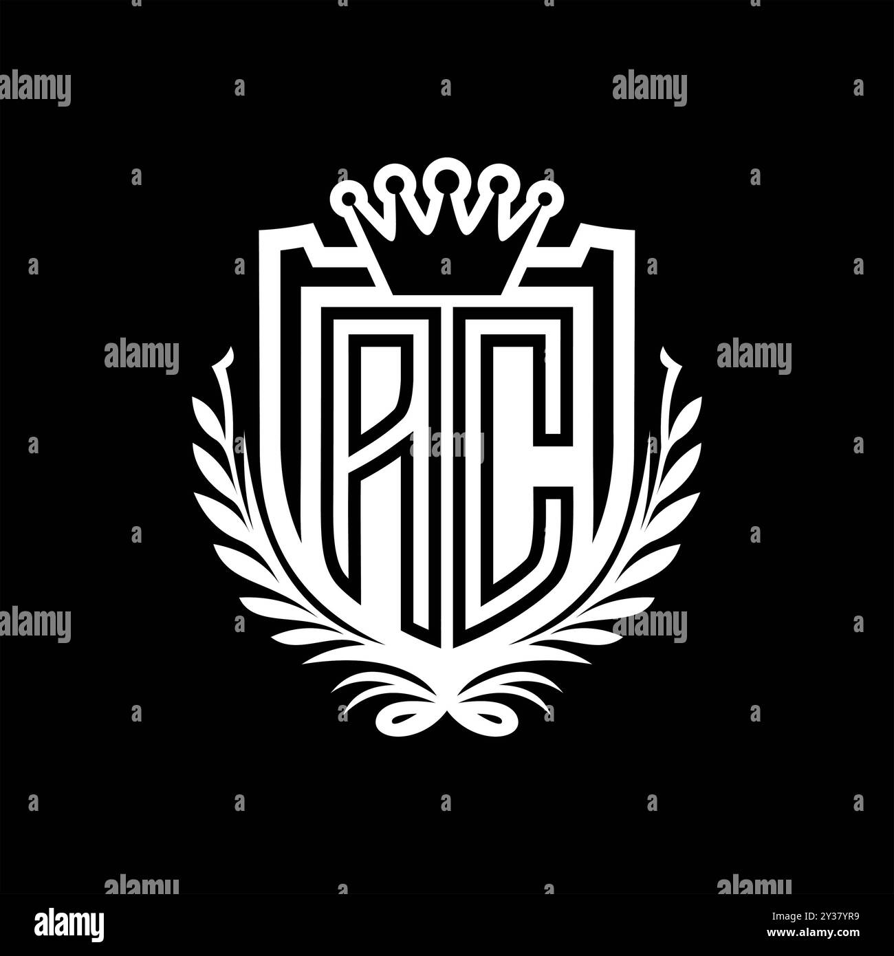AC Letter logo heraldic shield shape with crown, vintage shield on ...