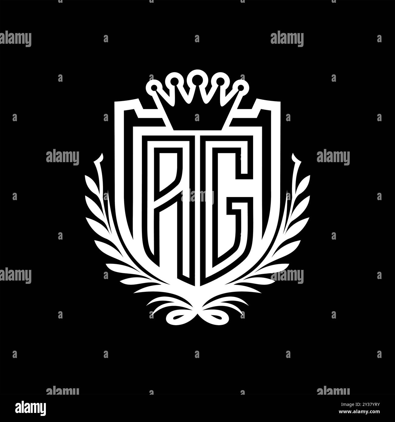 AG Letter logo heraldic shield shape with crown, vintage shield on ...