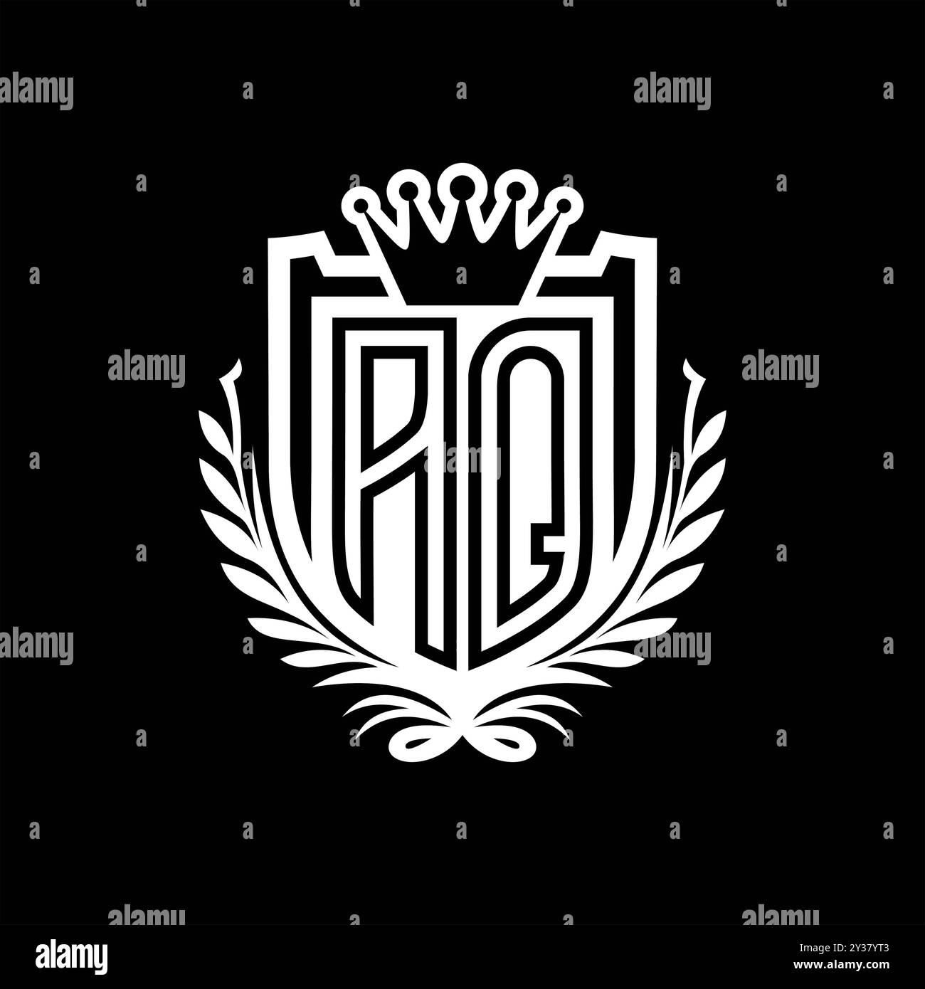 AQ Letter logo heraldic shield shape with crown, vintage shield on ...