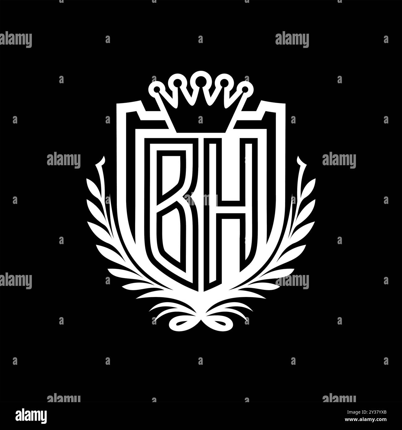 BH Letter logo heraldic shield shape with crown, vintage shield on ...