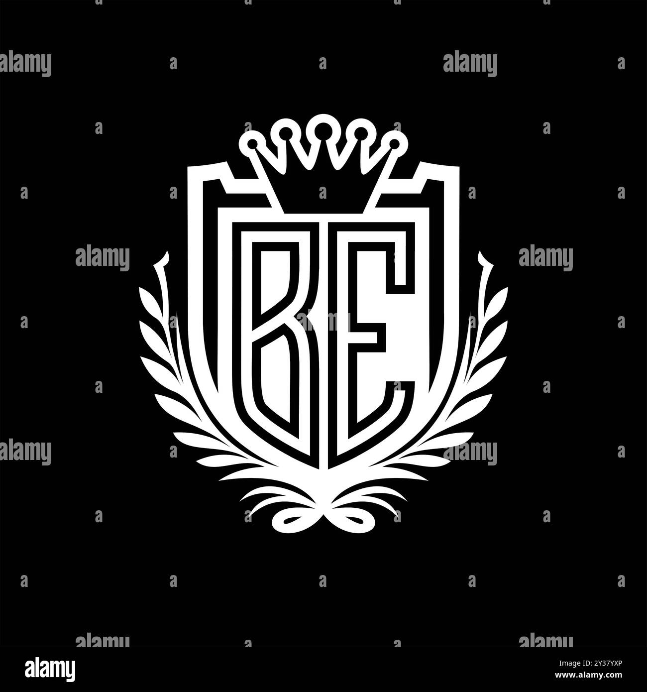 BE Letter logo heraldic shield shape with crown, vintage shield on ...