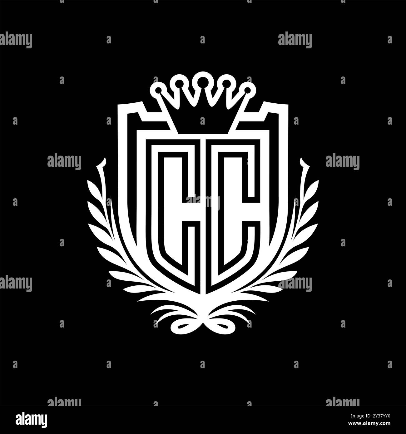 CC Letter logo heraldic shield shape with crown, vintage shield on ...