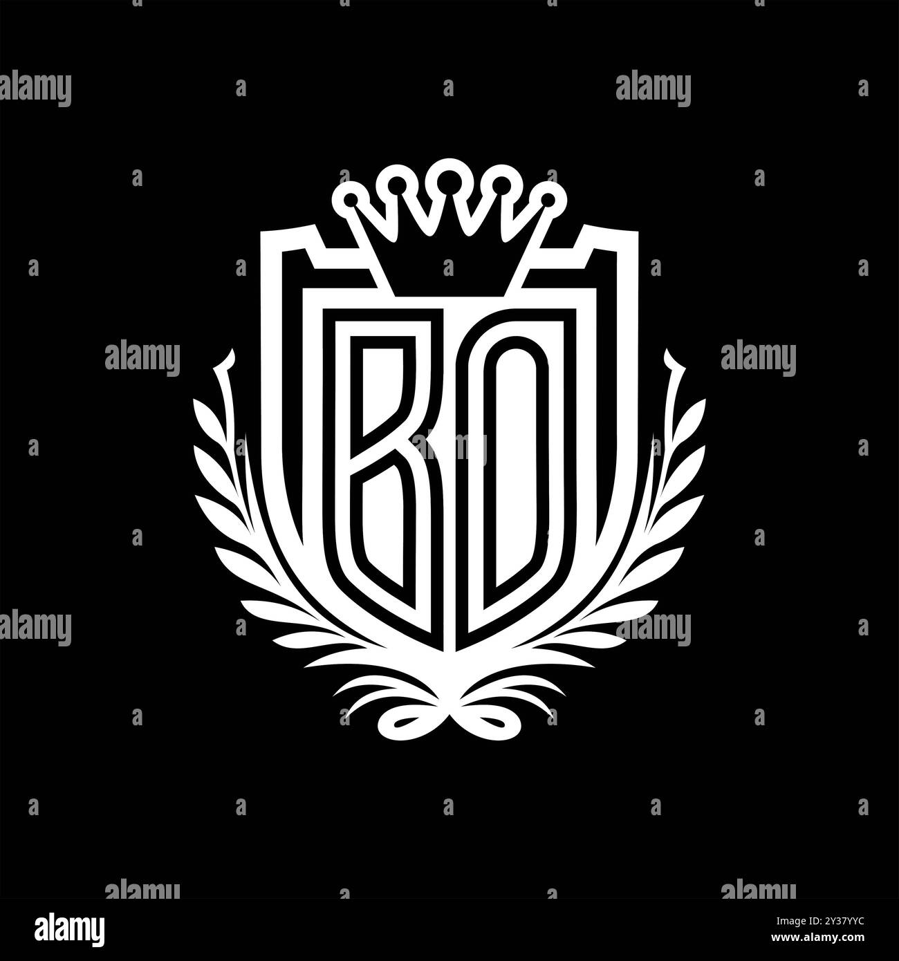 BO Letter logo heraldic shield shape with crown, vintage shield on black background template ...