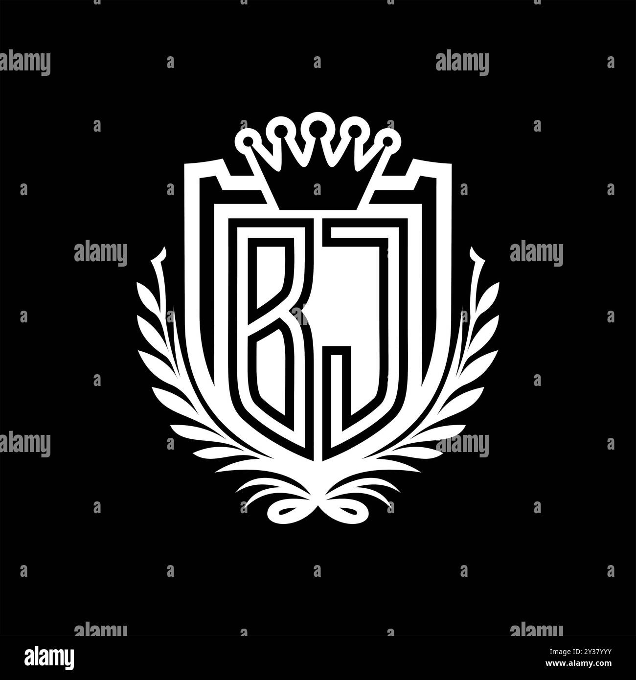 BJ Letter logo heraldic shield shape with crown, vintage shield on ...