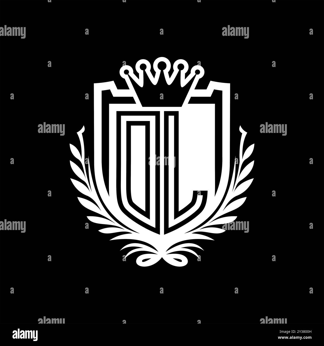 DL Letter logo heraldic shield shape with crown, vintage shield on ...