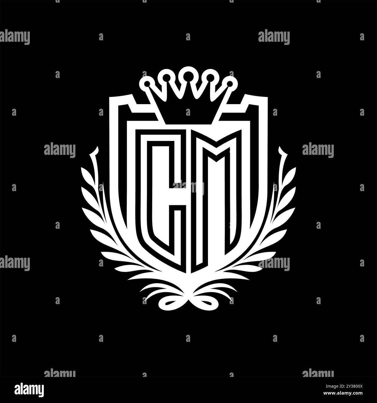 CM Letter logo heraldic shield shape with crown, vintage shield on ...