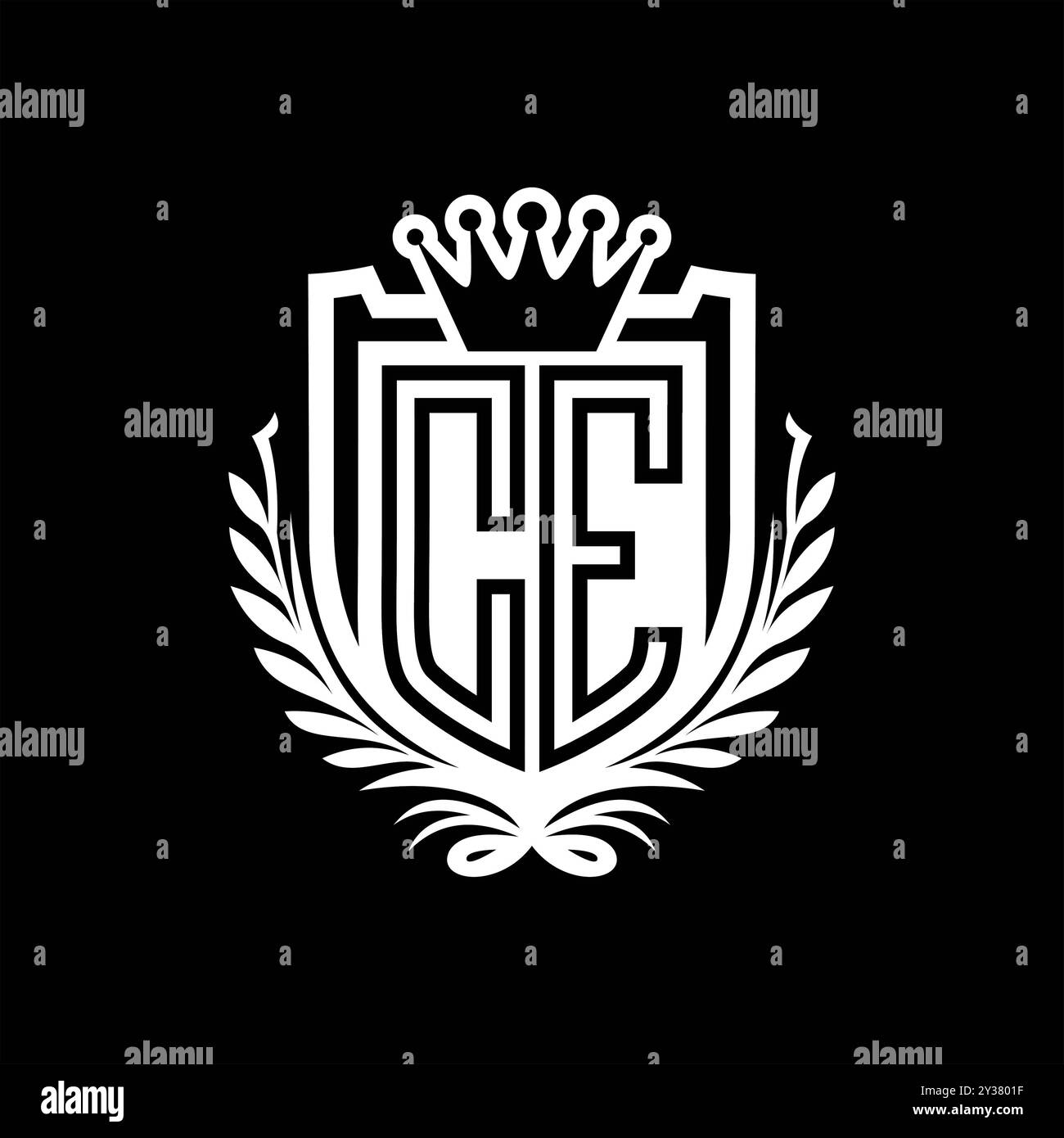 CE Letter logo heraldic shield shape with crown, vintage shield on ...