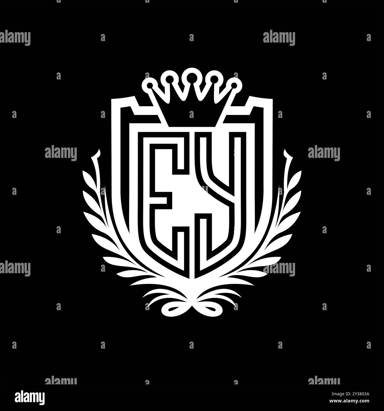 EY Letter logo heraldic shield shape with crown, vintage shield on ...