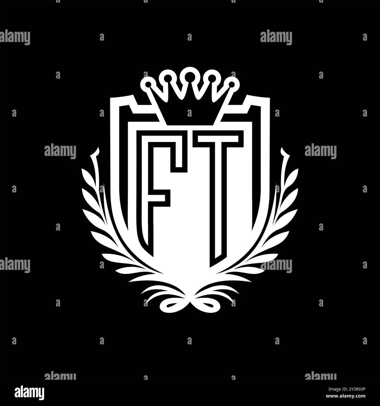 FT Letter logo heraldic shield shape with crown, vintage shield on ...
