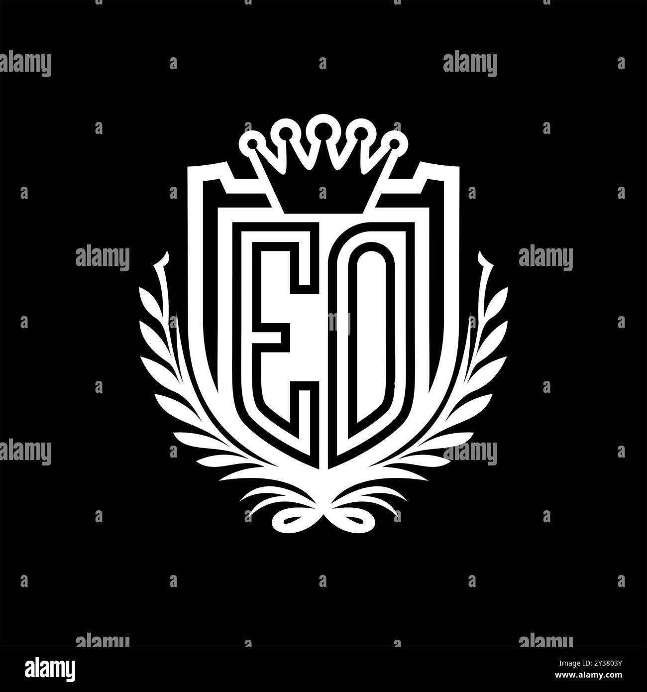 EO Letter logo heraldic shield shape with crown, vintage shield on ...