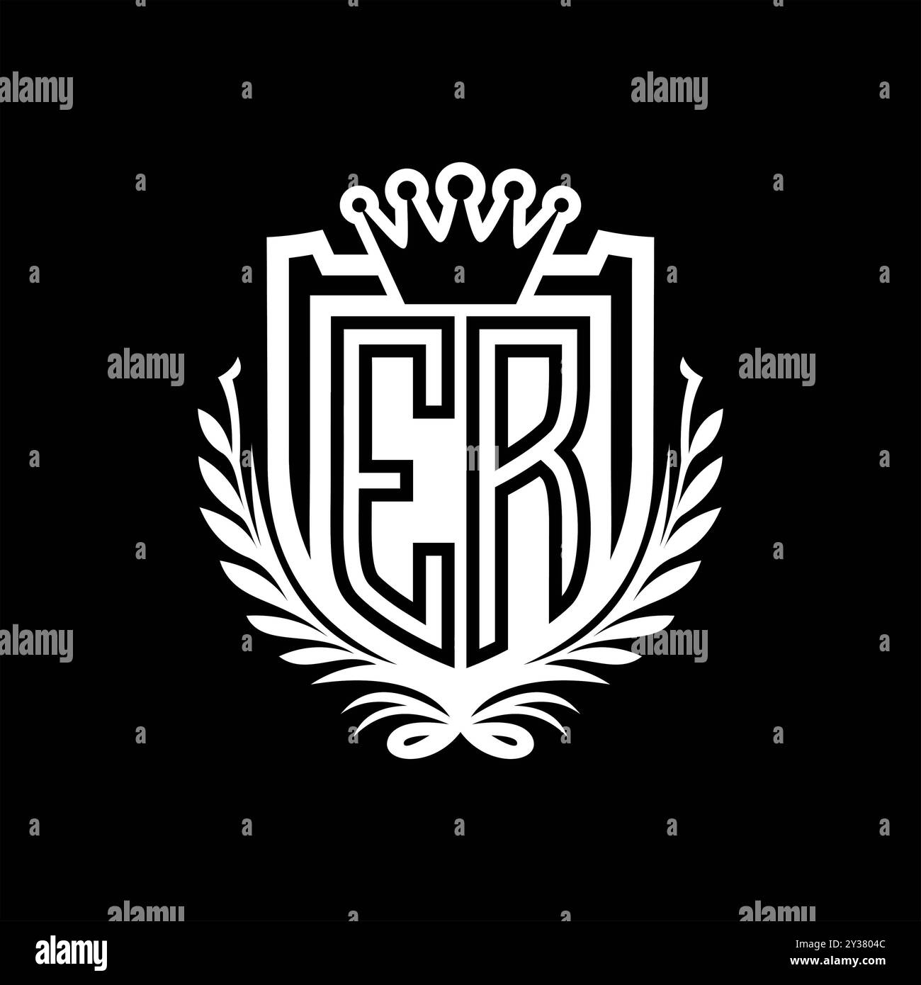 ER Letter logo heraldic shield shape with crown, vintage shield on ...