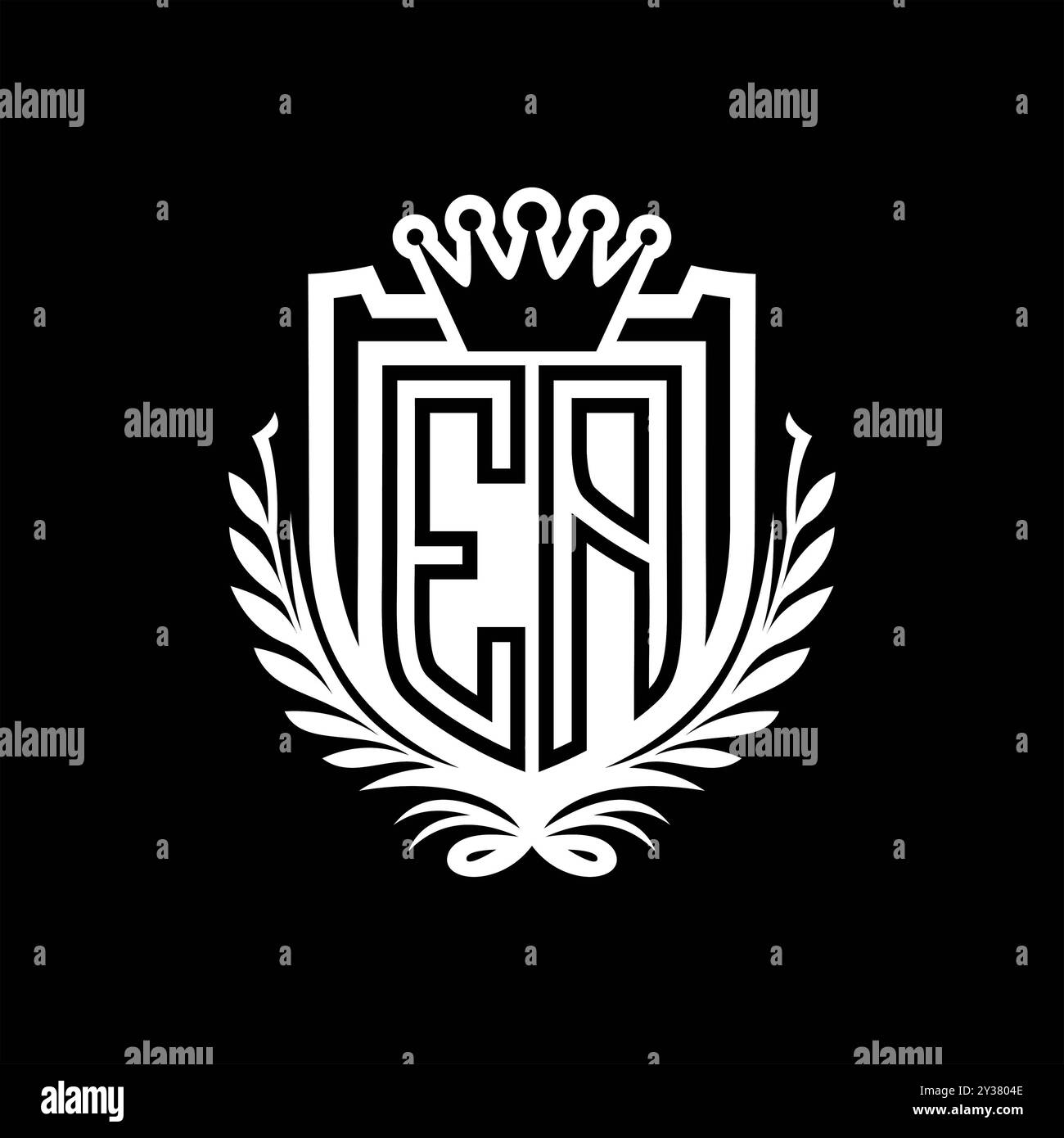 EA Letter logo heraldic shield shape with crown, vintage shield on ...