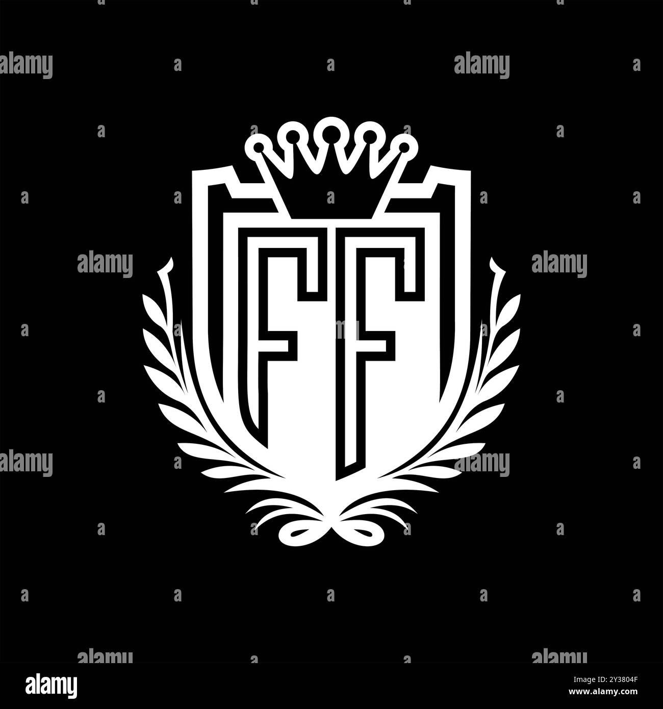 FF Letter logo heraldic shield shape with crown, vintage shield on ...
