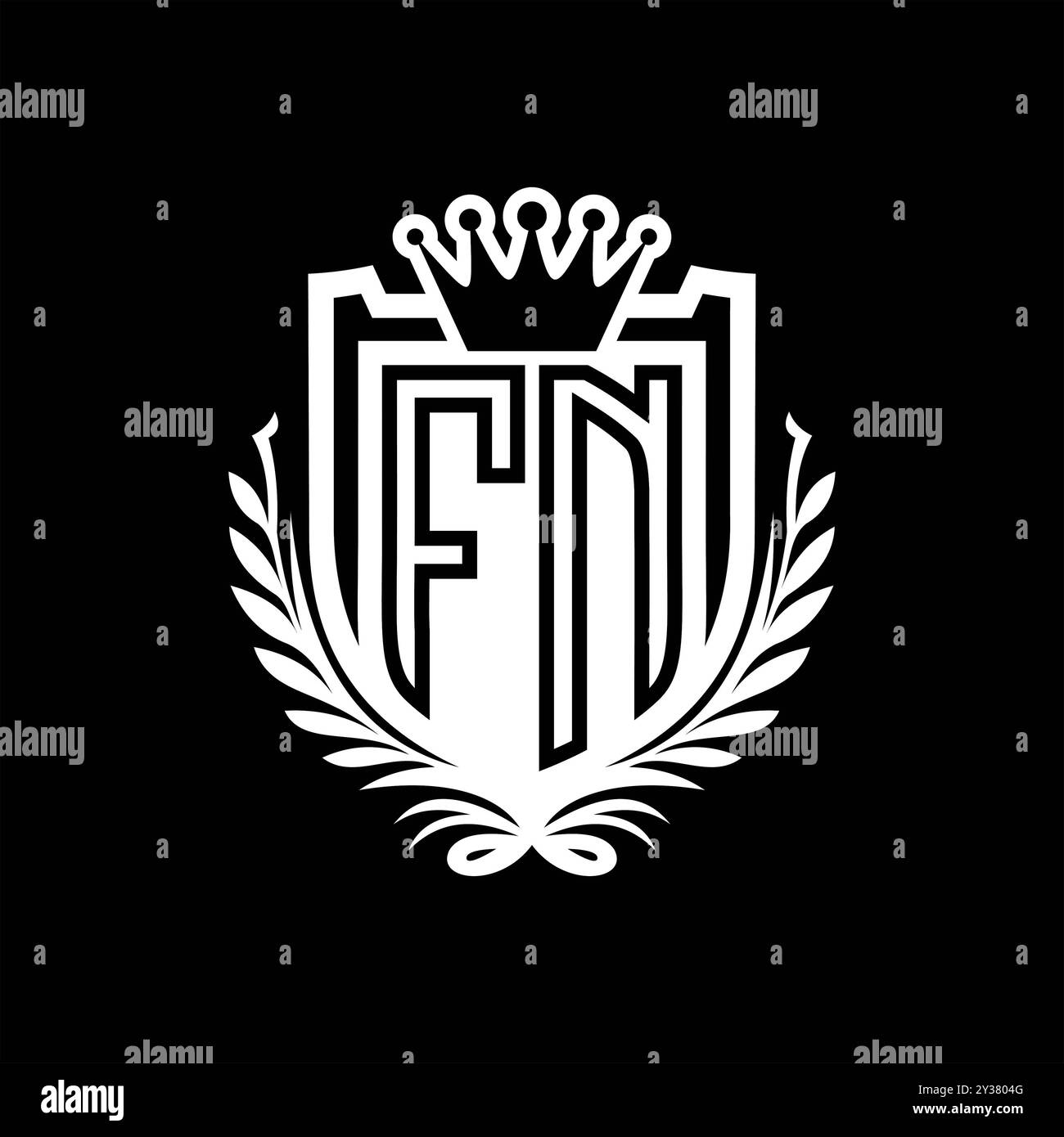 FN Letter logo heraldic shield shape with crown, vintage shield on ...