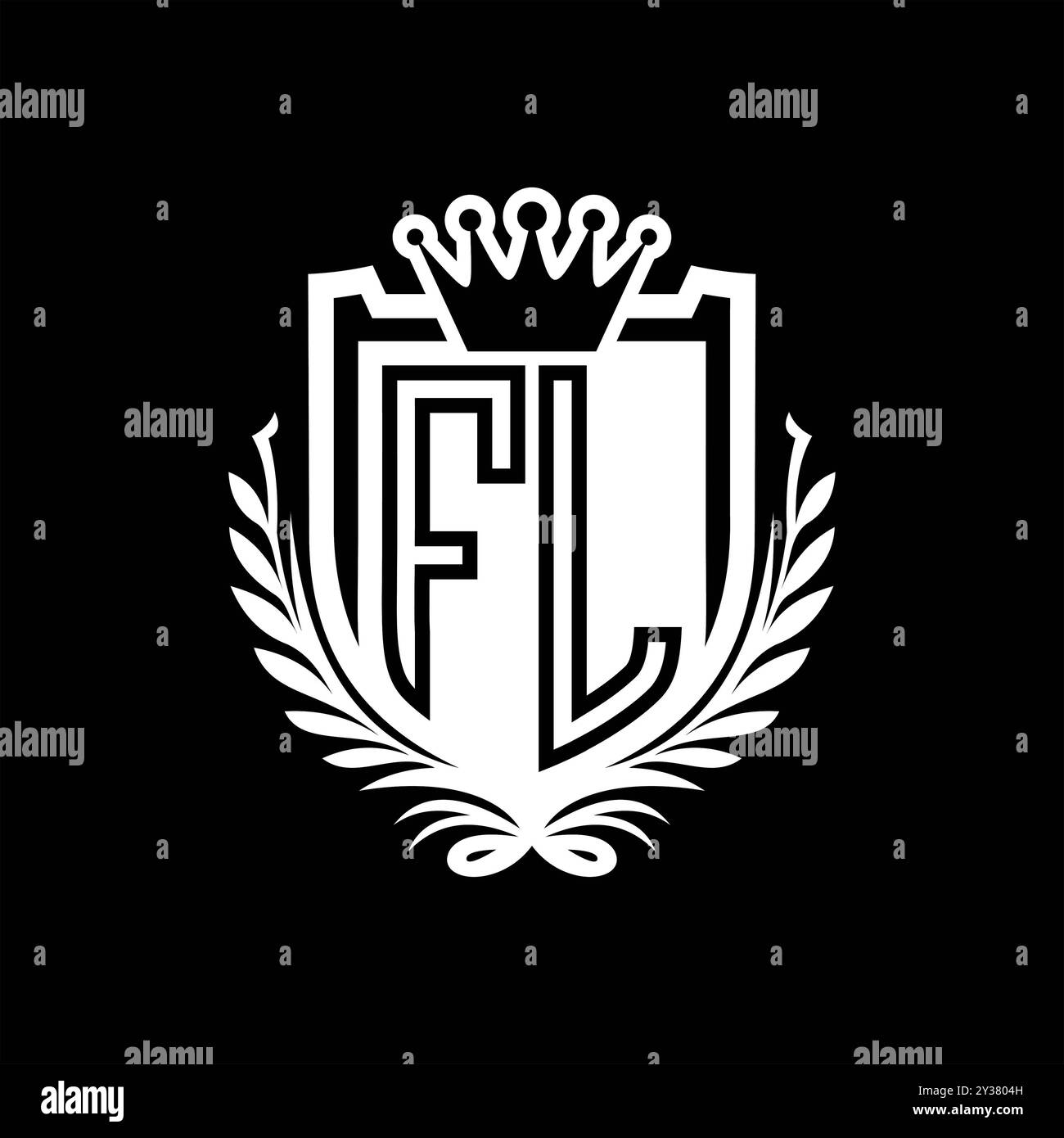FL Letter logo heraldic shield shape with crown, vintage shield on ...