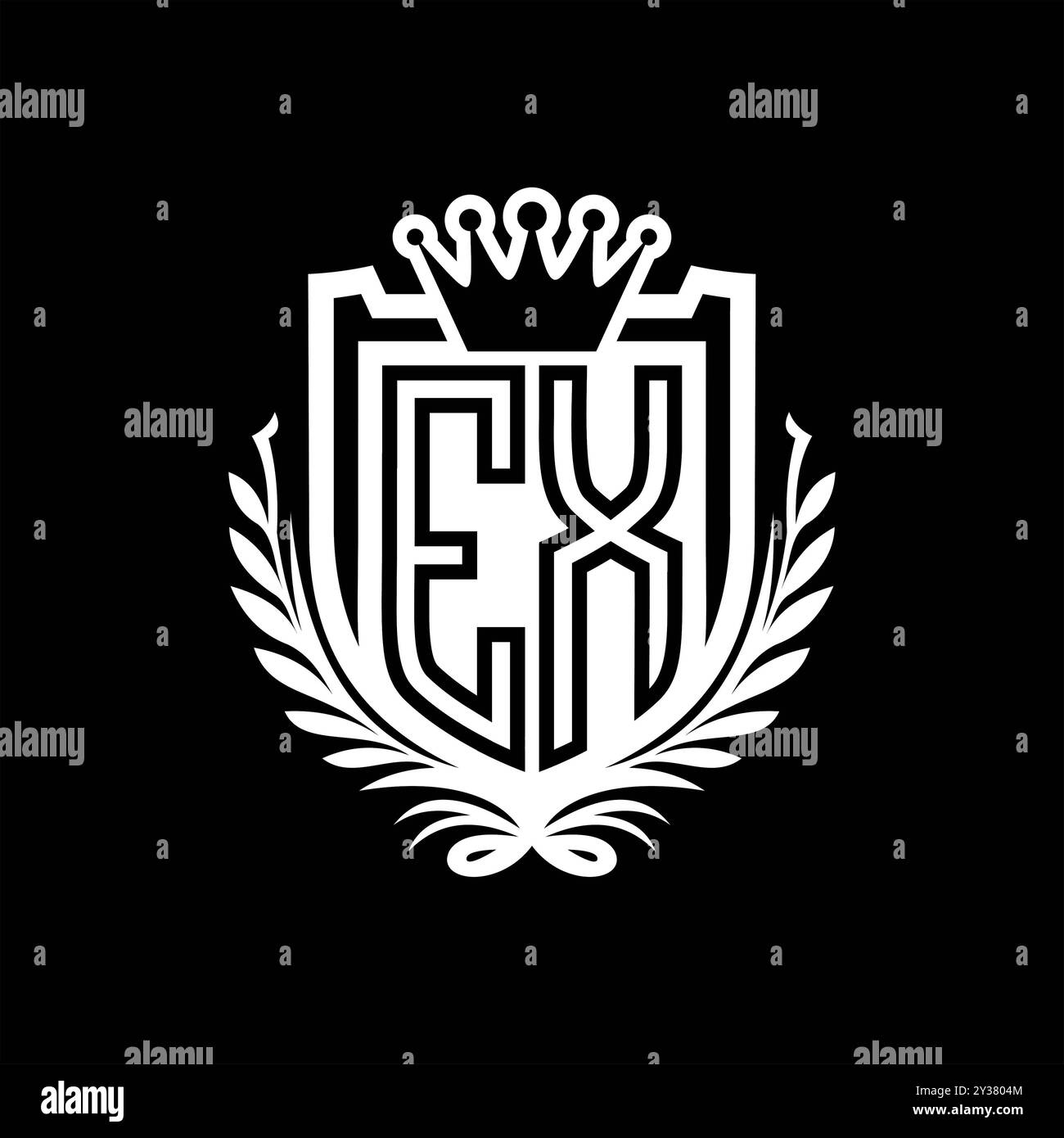 EX Letter logo heraldic shield shape with crown, vintage shield on ...