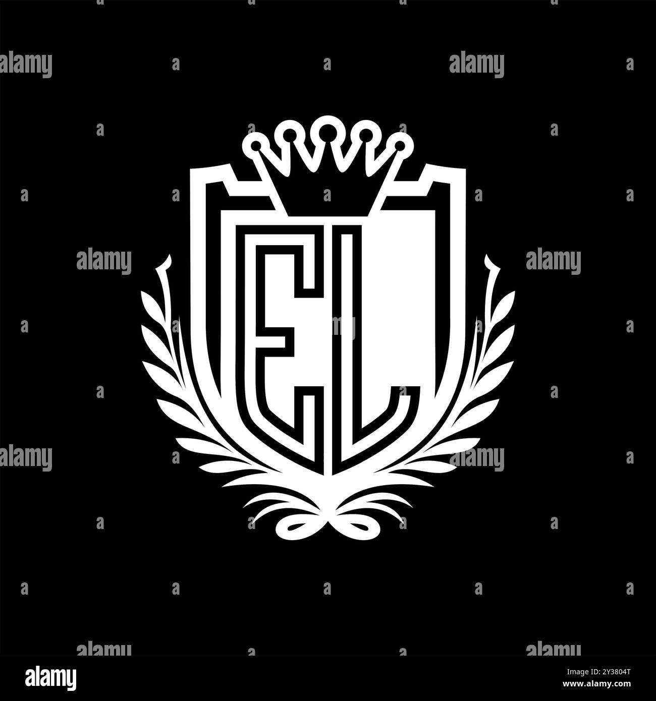 EL Letter logo heraldic shield shape with crown, vintage shield on ...