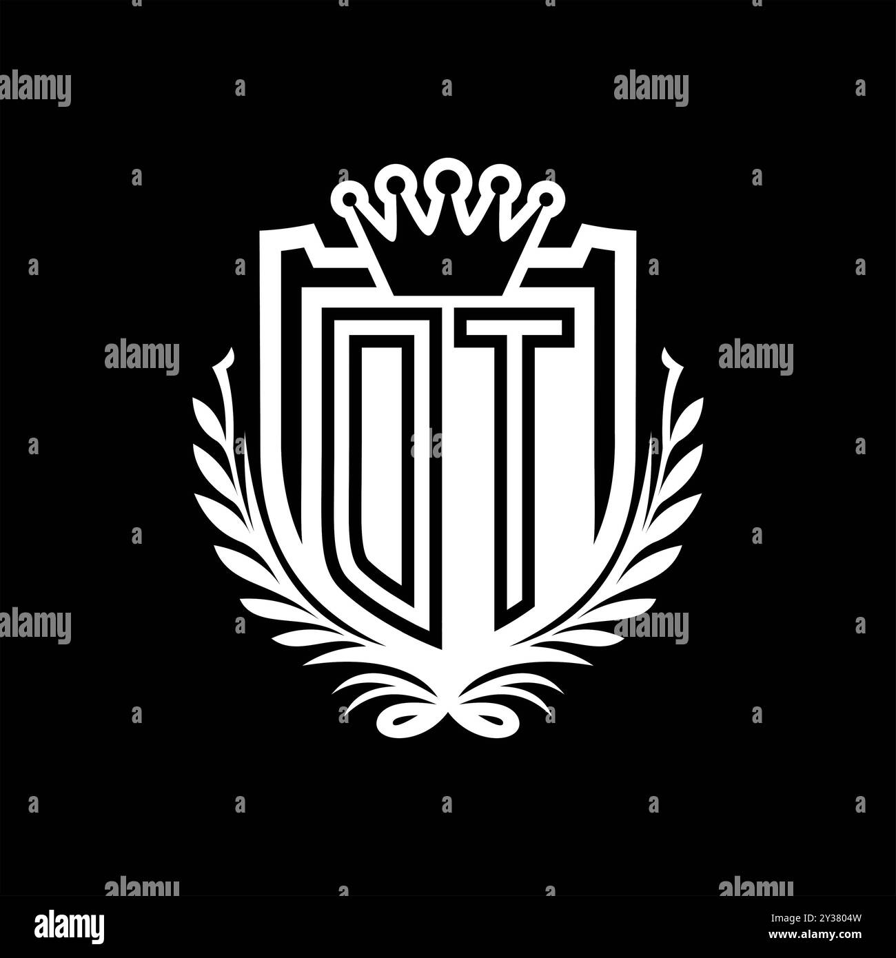 DT Letter logo heraldic shield shape with crown, vintage shield on ...