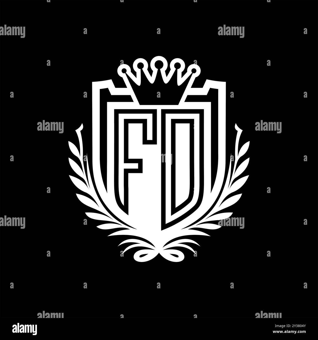 FD Letter logo heraldic shield shape with crown, vintage shield on ...