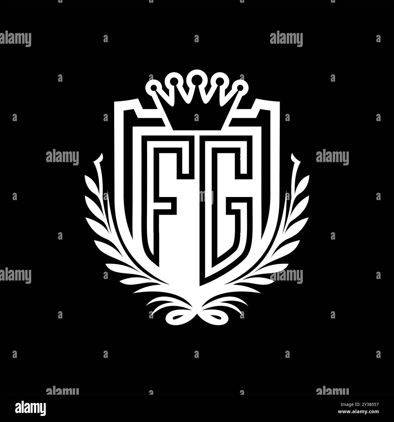 FG Letter logo heraldic shield shape with crown, vintage shield on ...
