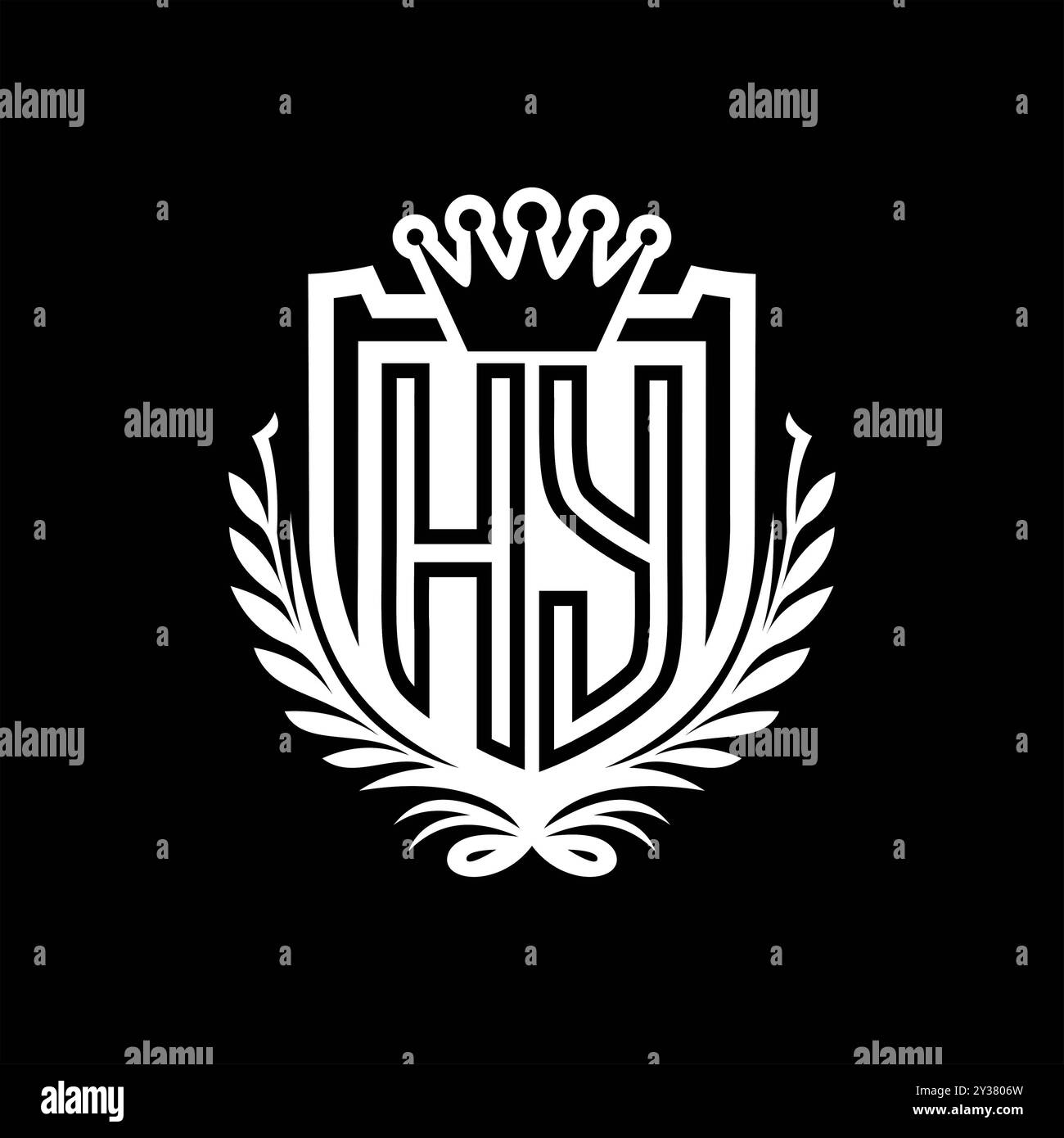 HY Letter logo heraldic shield shape with crown, vintage shield on ...