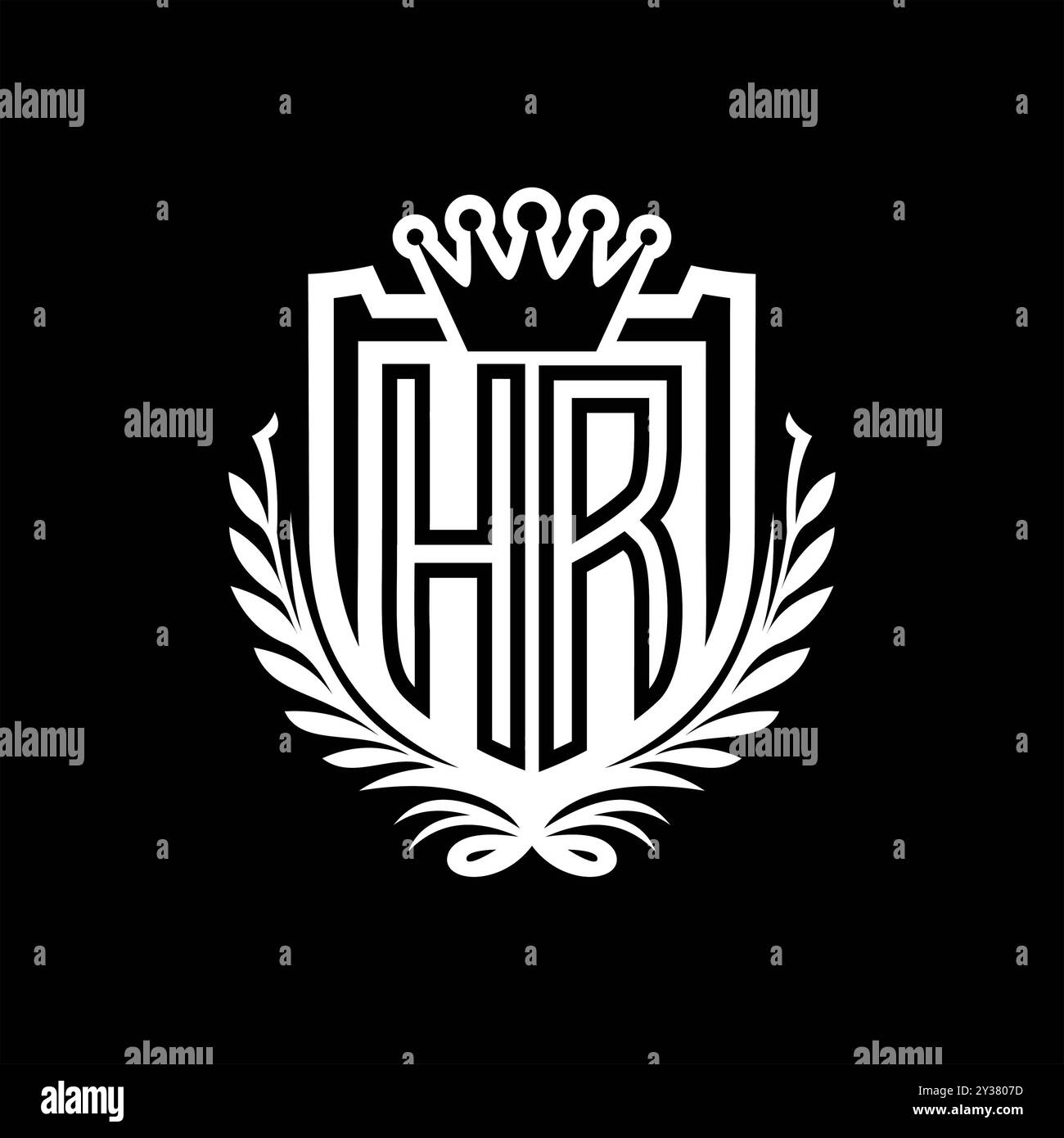 HR Letter logo heraldic shield shape with crown, vintage shield on ...