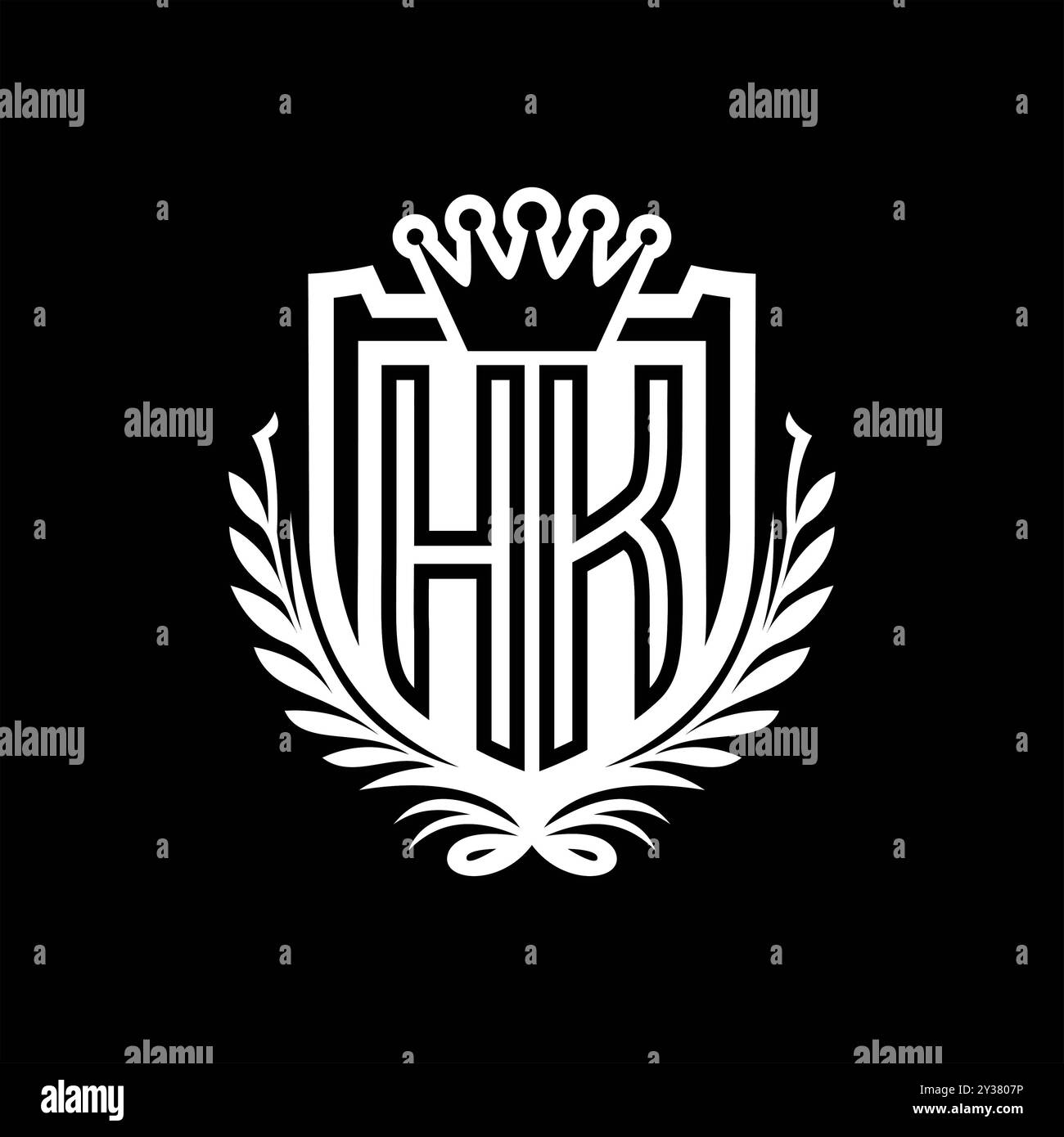 HK Letter logo heraldic shield shape with crown, vintage shield on ...