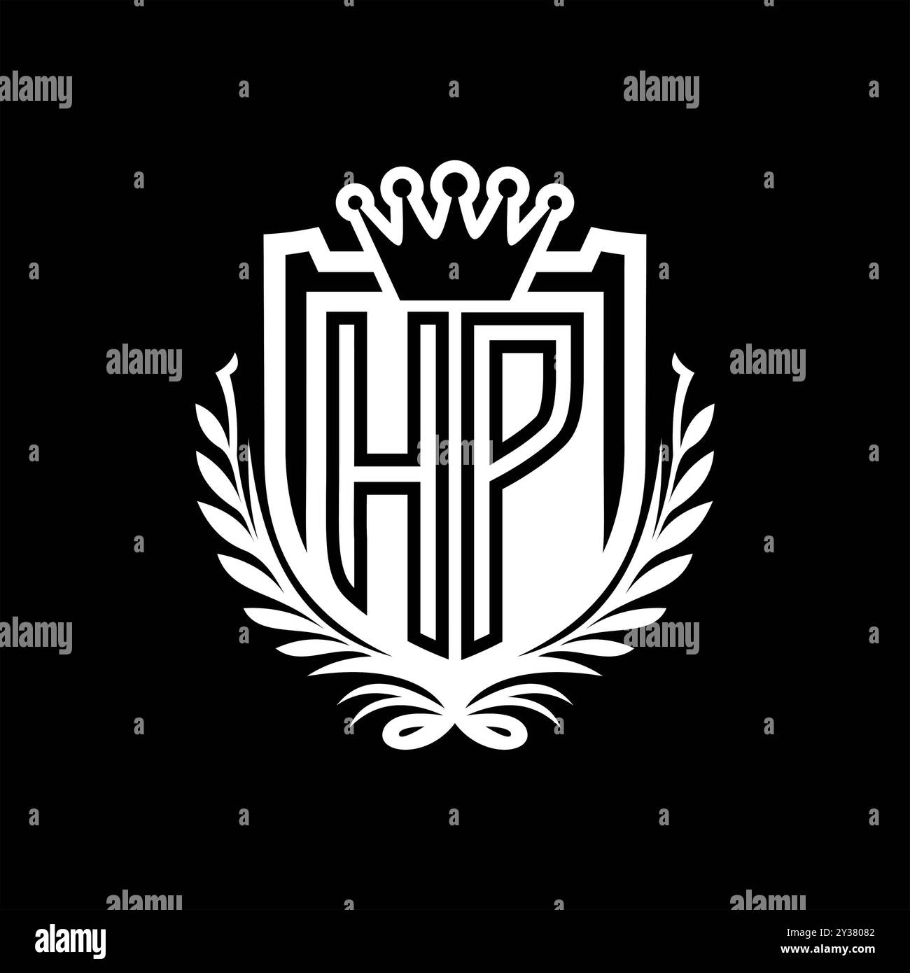 HP Letter logo heraldic shield shape with crown, vintage shield on ...