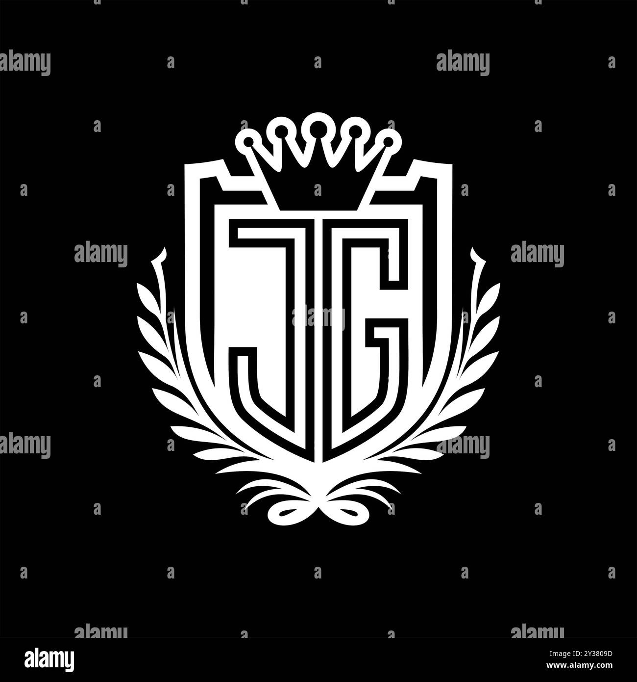 JG Letter logo heraldic shield shape with crown, vintage shield on ...