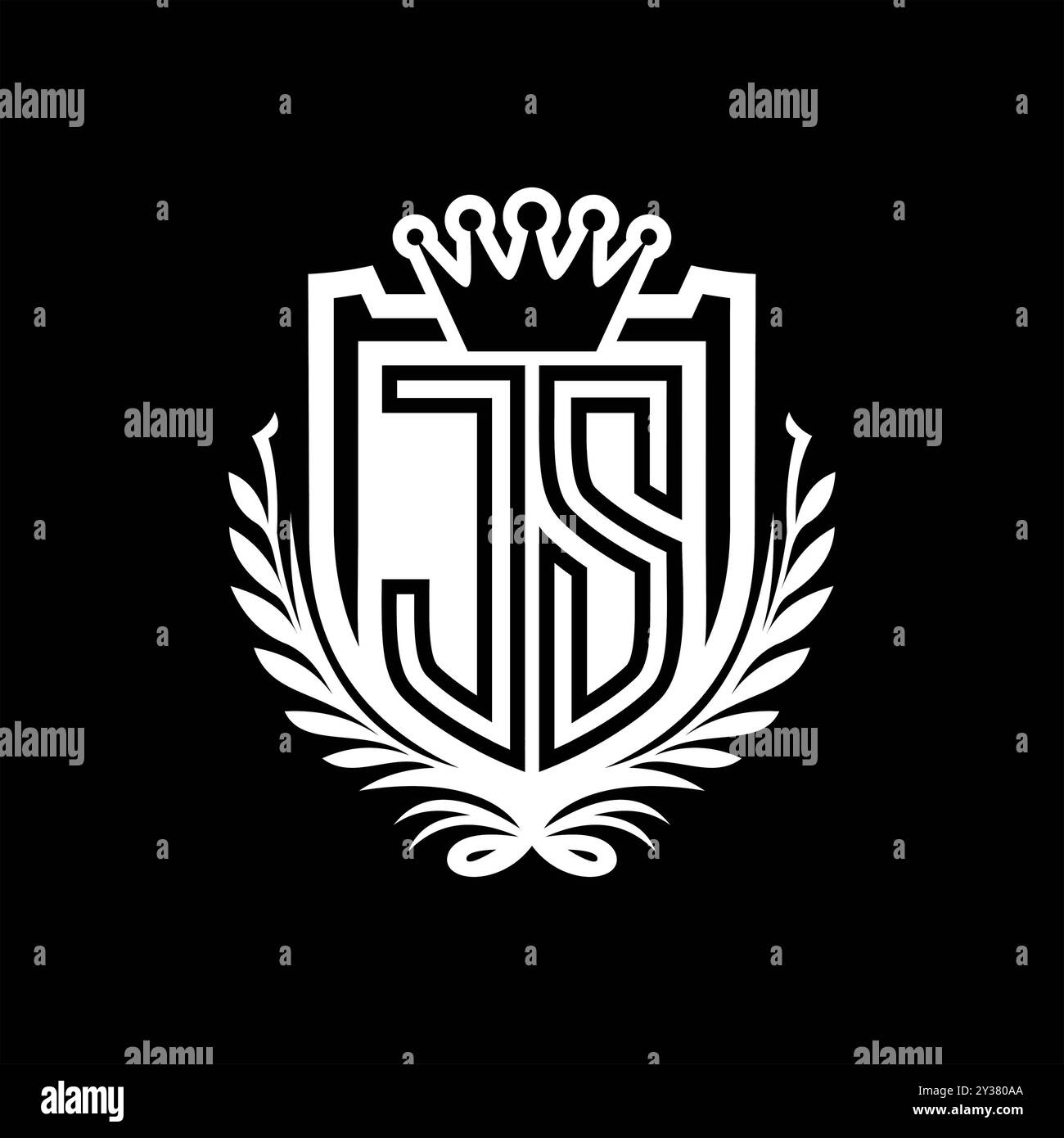 JS Letter logo heraldic shield shape with crown, vintage shield on ...