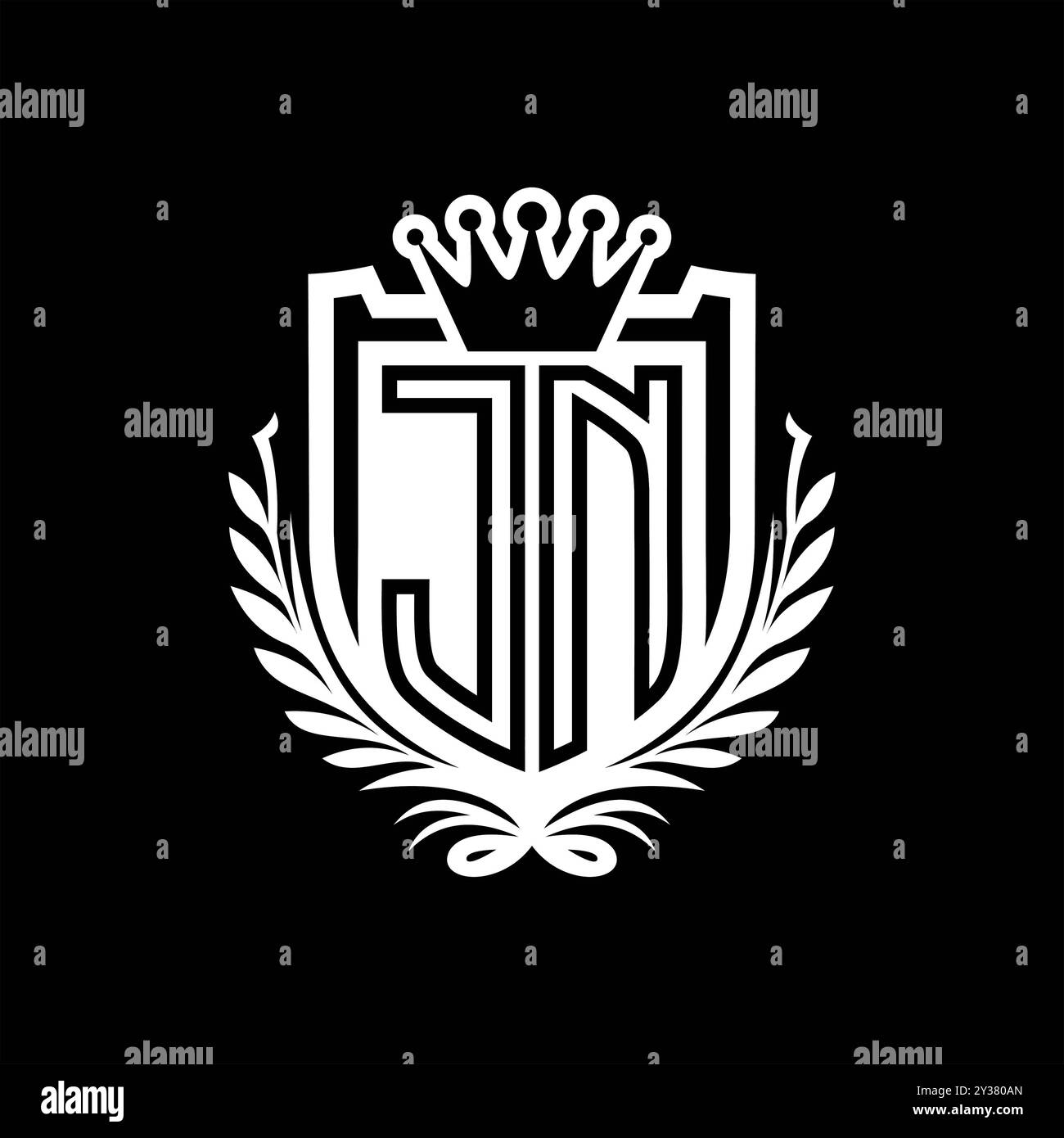 JN Letter logo heraldic shield shape with crown, vintage shield on ...