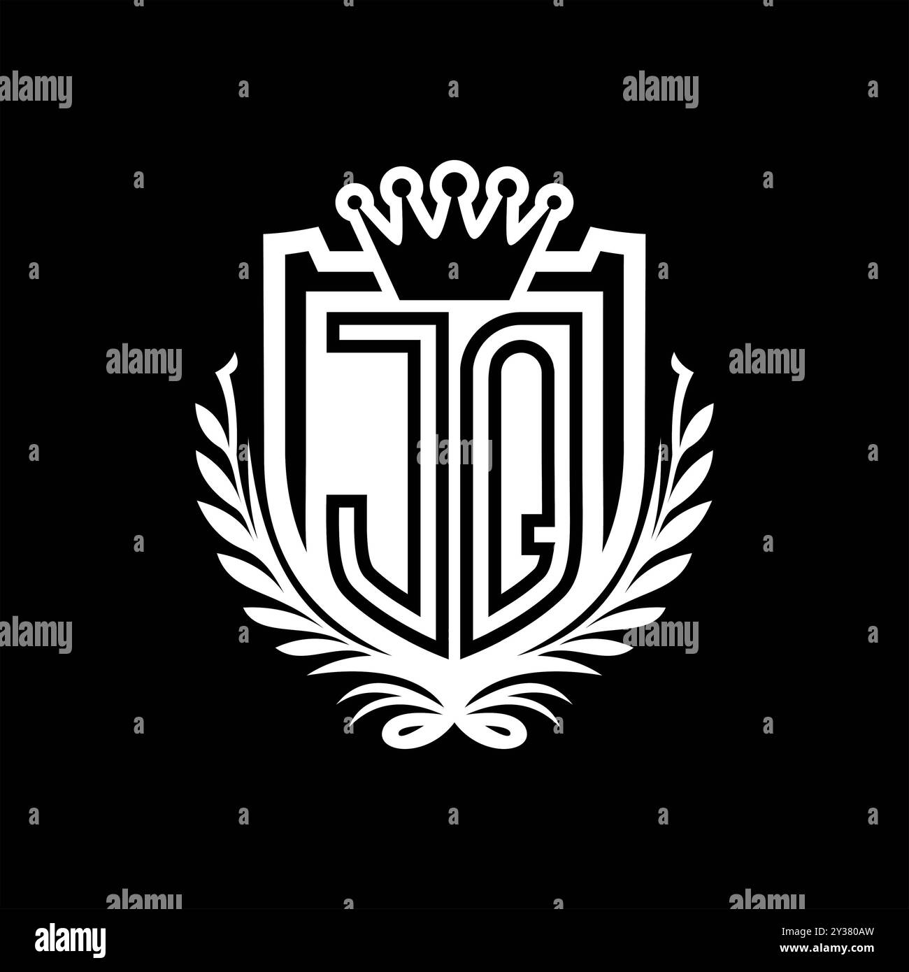 JQ Letter logo heraldic shield shape with crown, vintage shield on ...