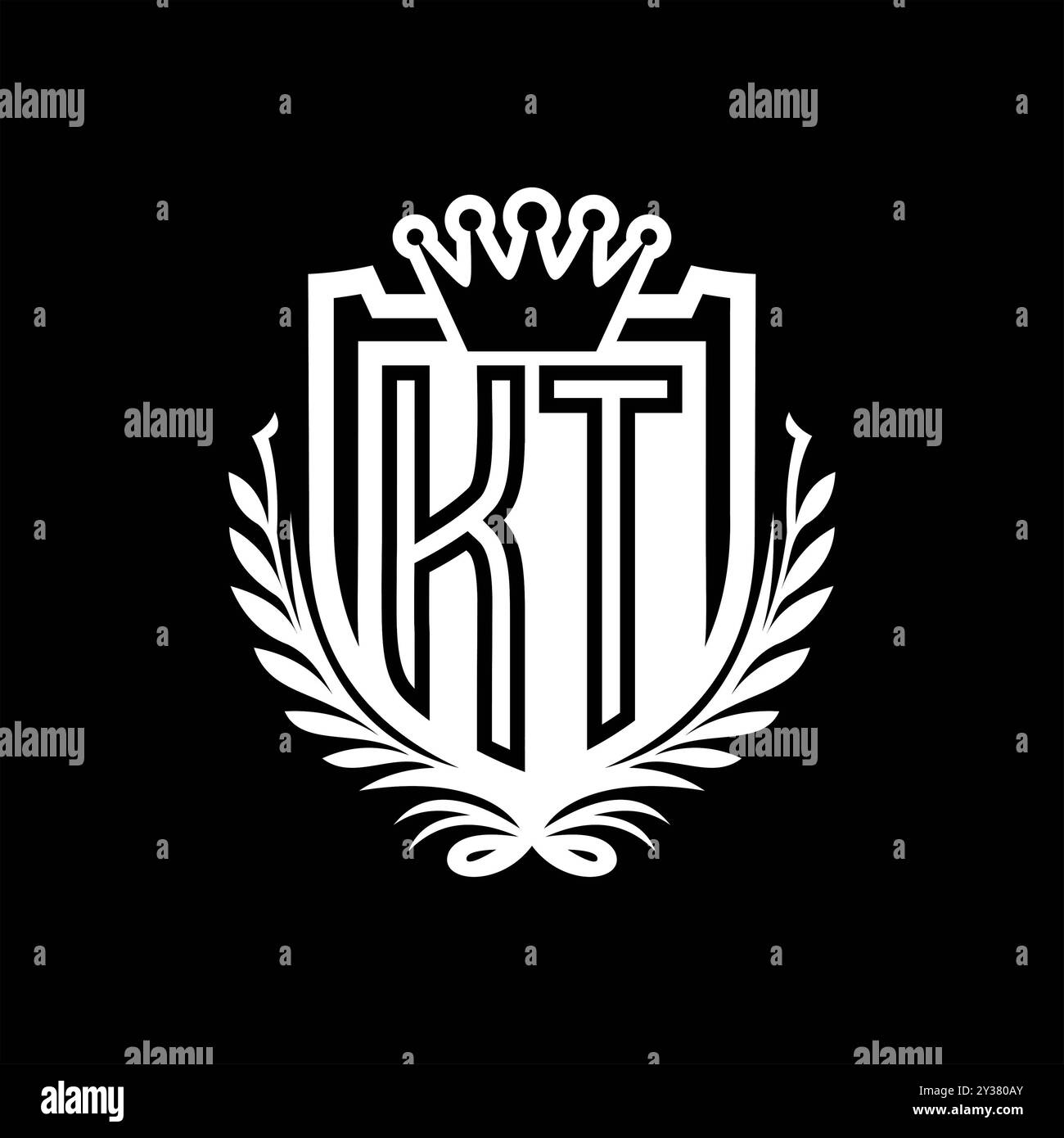 KT Letter logo heraldic shield shape with crown, vintage shield on ...