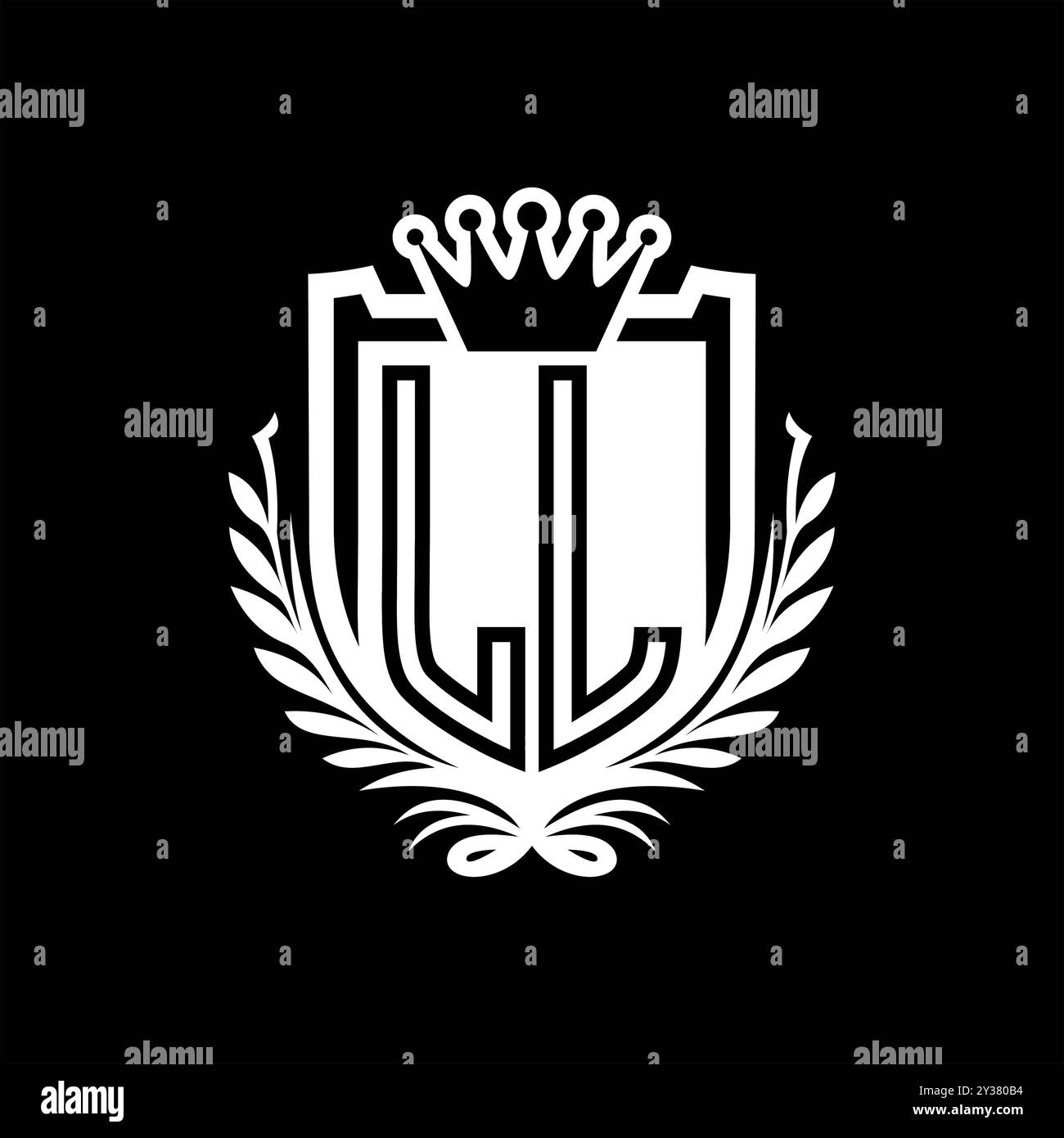 LL Letter logo heraldic shield shape with crown, vintage shield on ...