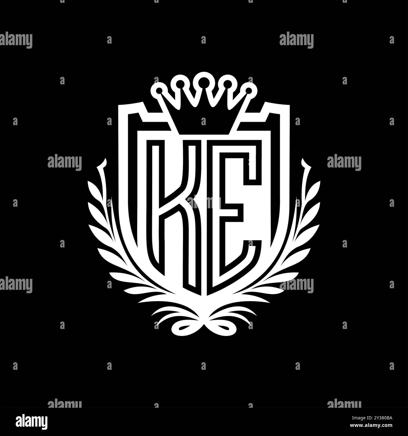 KE Letter logo heraldic shield shape with crown, vintage shield on ...