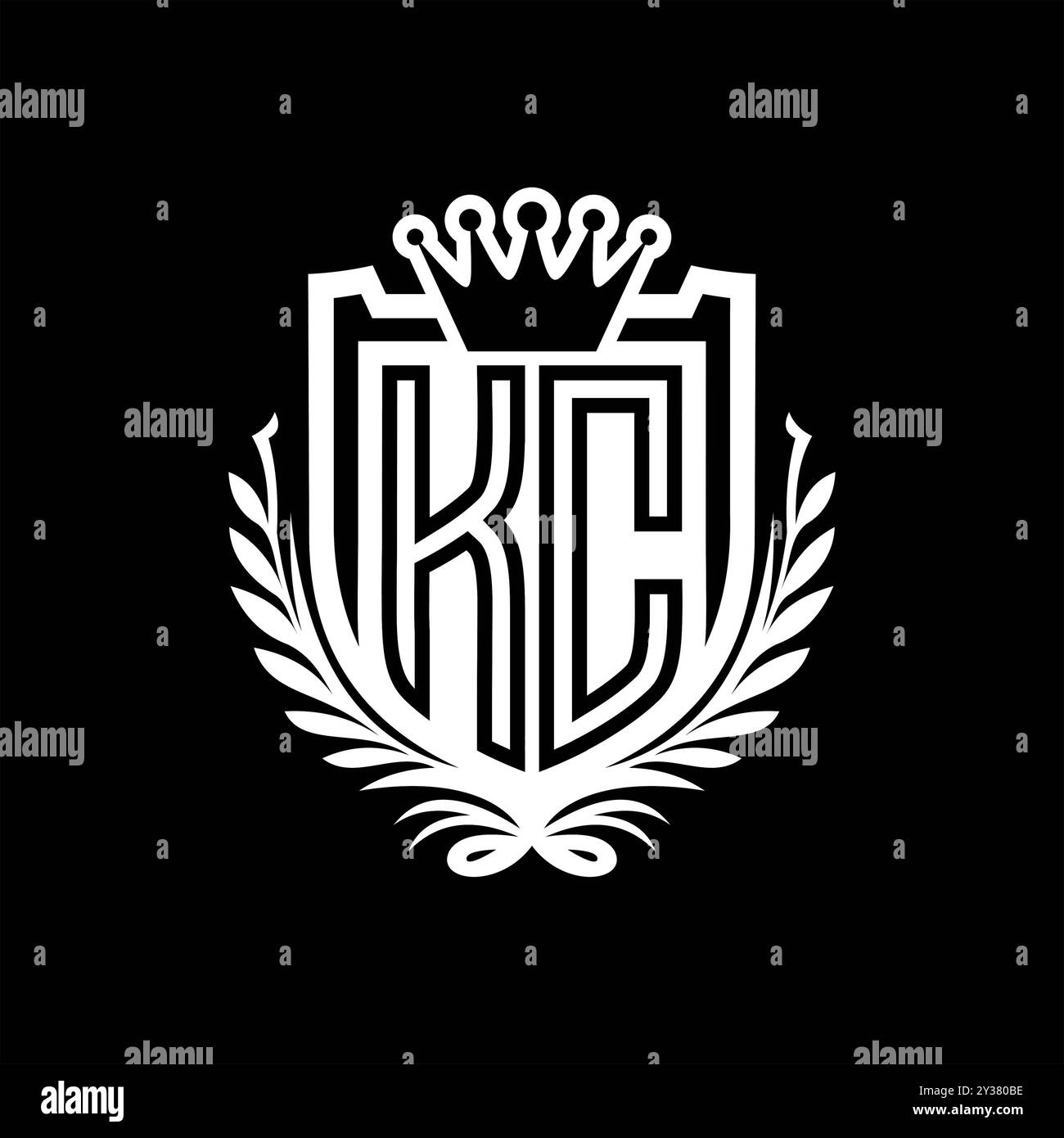 KC Letter logo heraldic shield shape with crown, vintage shield on ...
