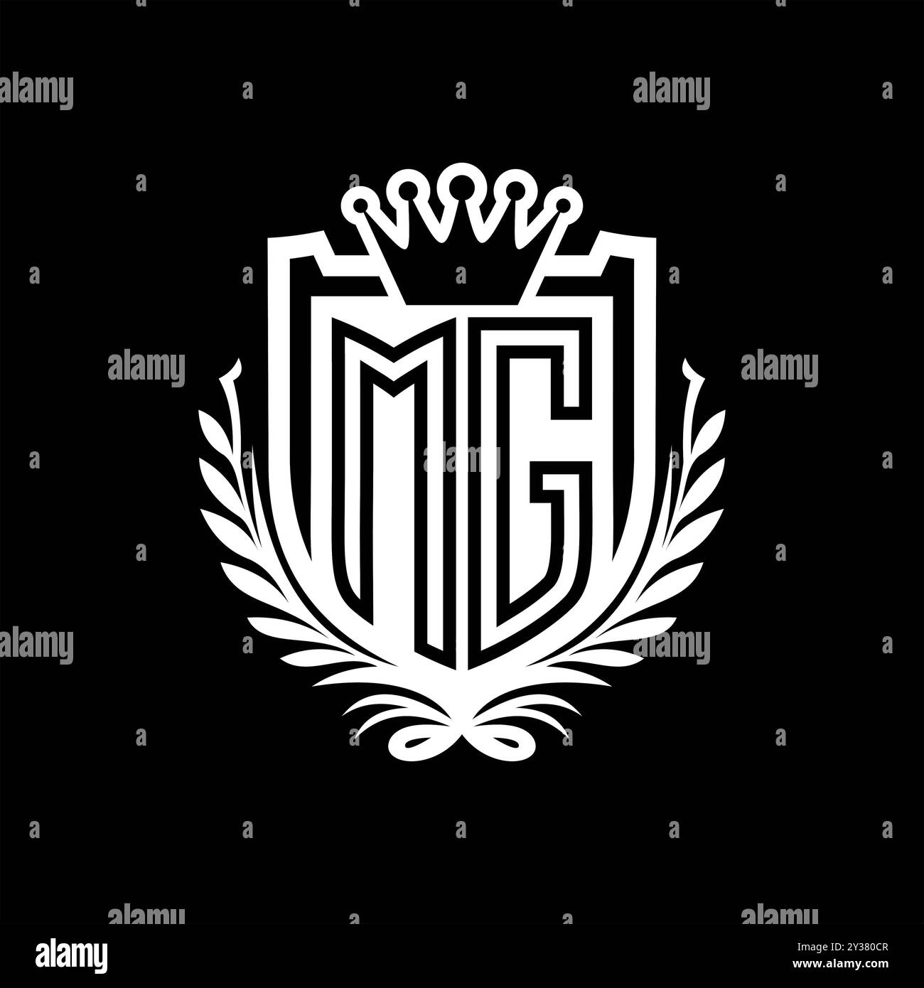 MG Letter logo heraldic shield shape with crown, vintage shield on ...