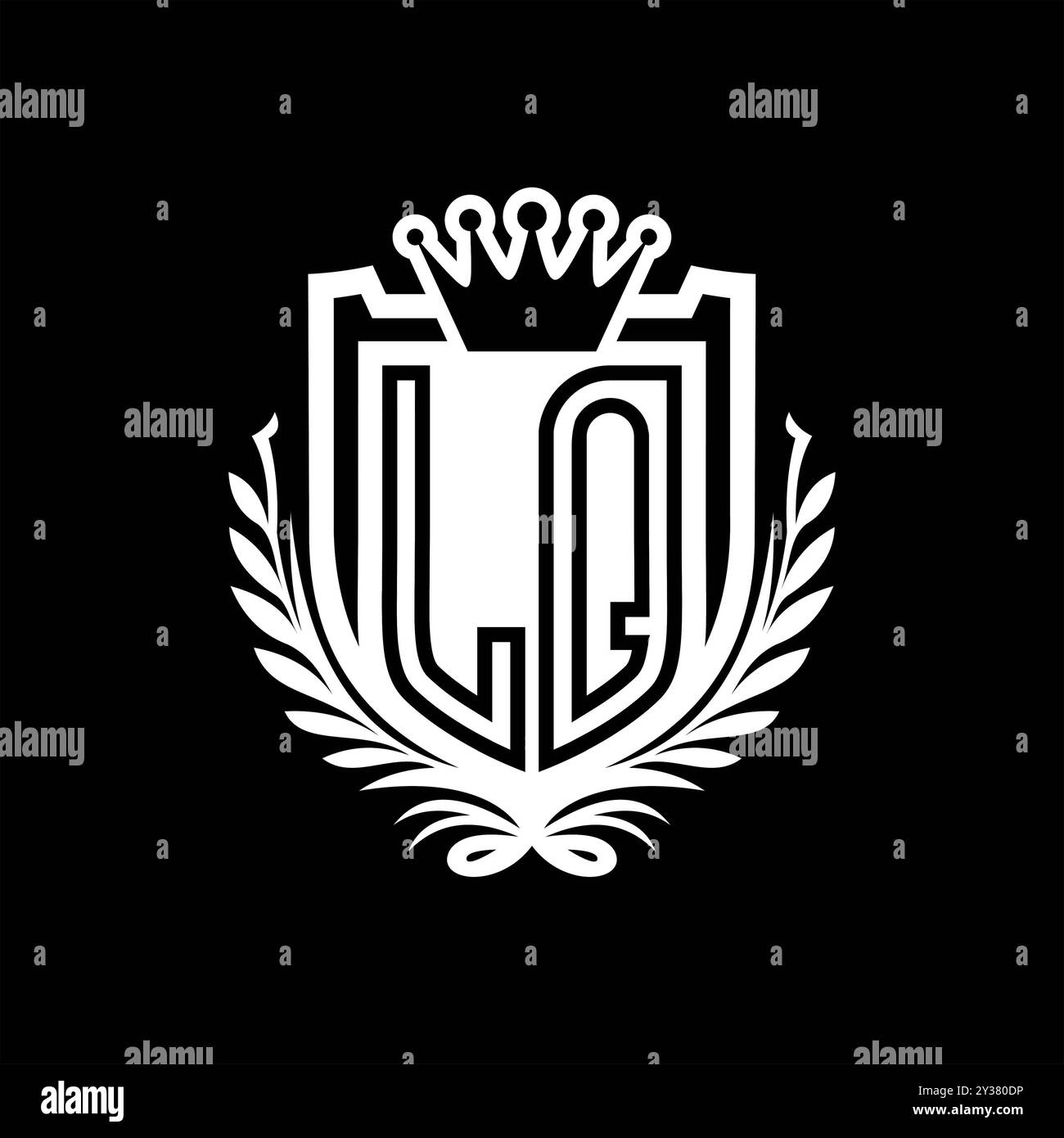 LQ Letter logo heraldic shield shape with crown, vintage shield on ...