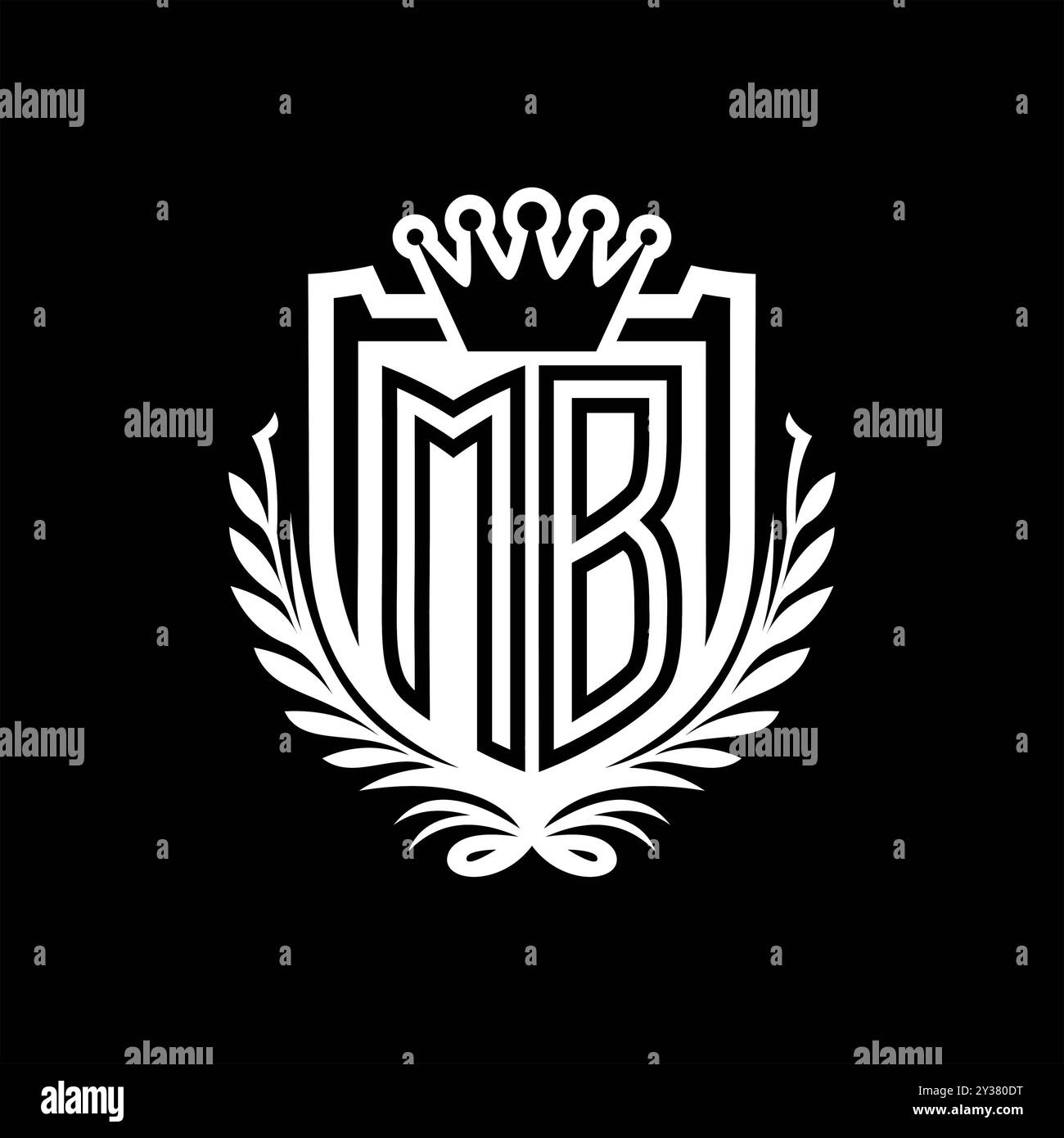 MB Letter logo heraldic shield shape with crown, vintage shield on ...
