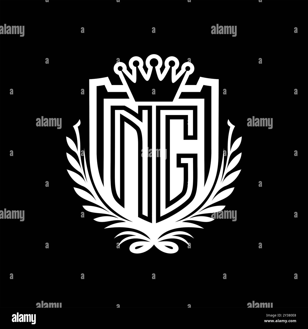 NG Letter logo heraldic shield shape with crown, vintage shield on ...