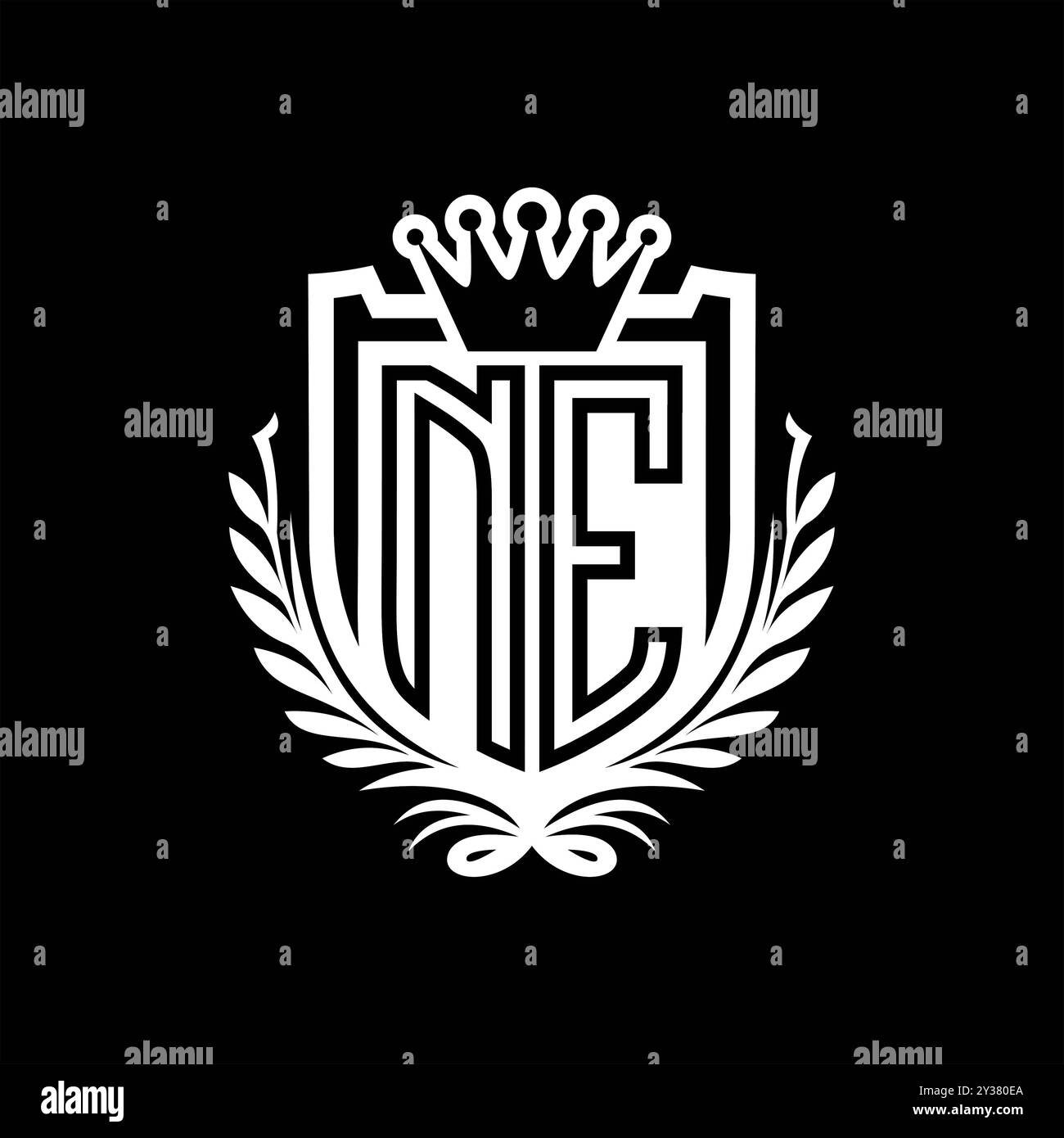 NE Letter logo heraldic shield shape with crown, vintage shield on ...