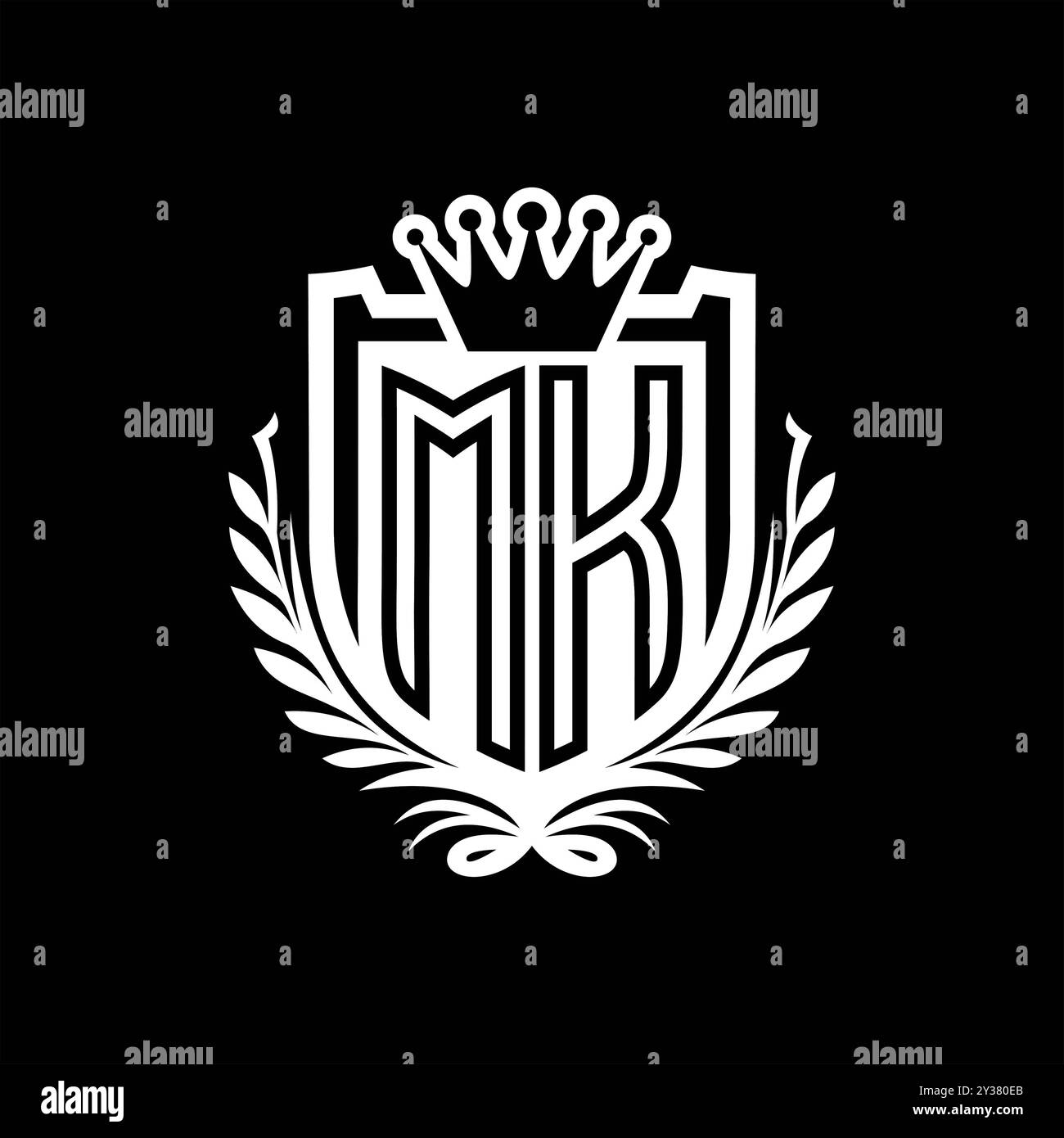 MK Letter logo heraldic shield shape with crown, vintage shield on ...